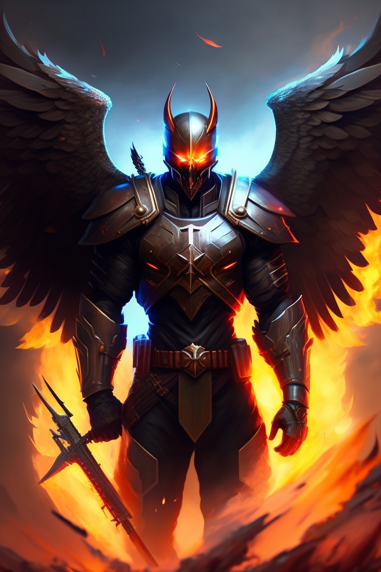 Lexica - Death skull angel, army suit, wings big, bring weapons axe ...