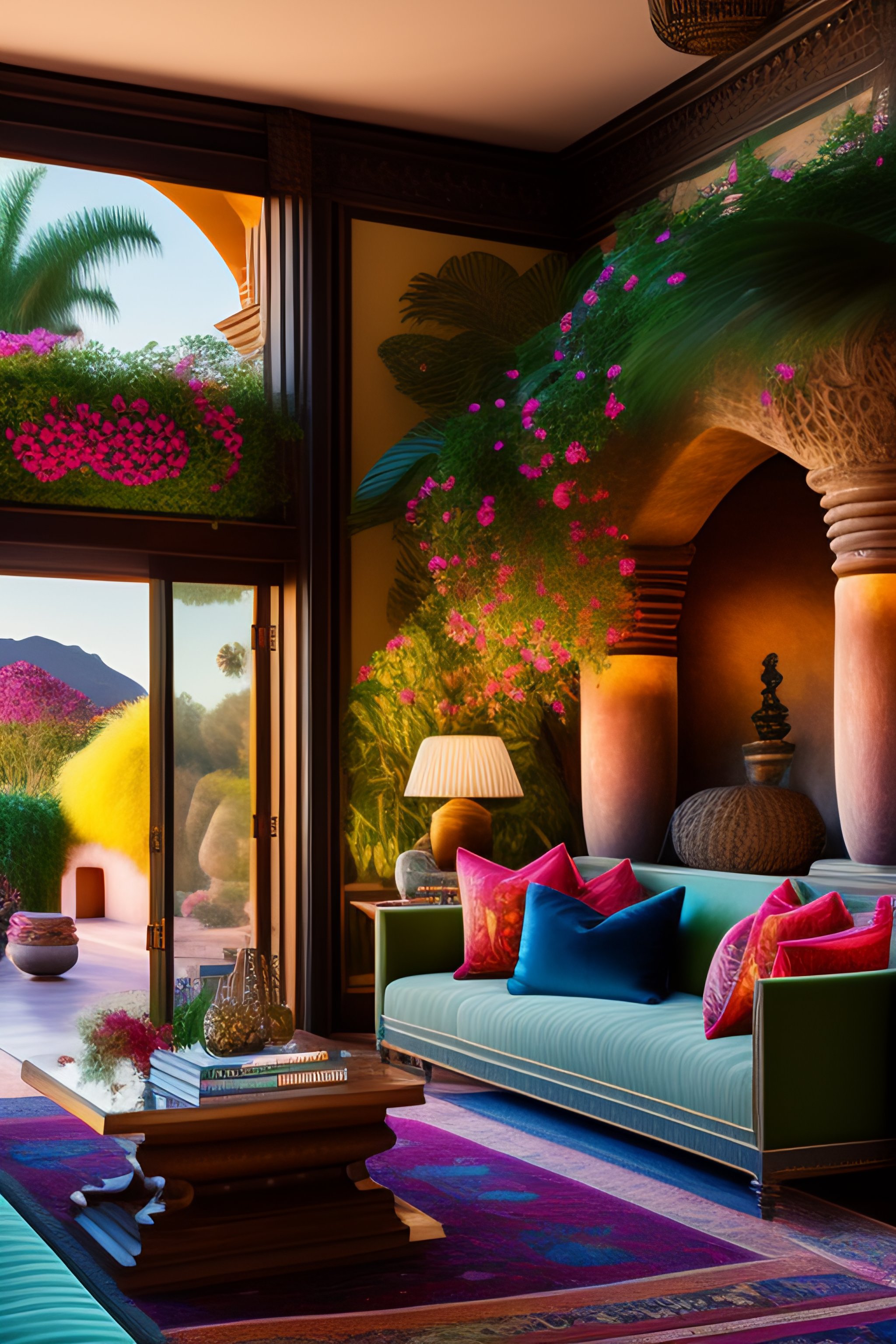 Lexica - Architectural Digest photo of a maximalist adobe living room ...