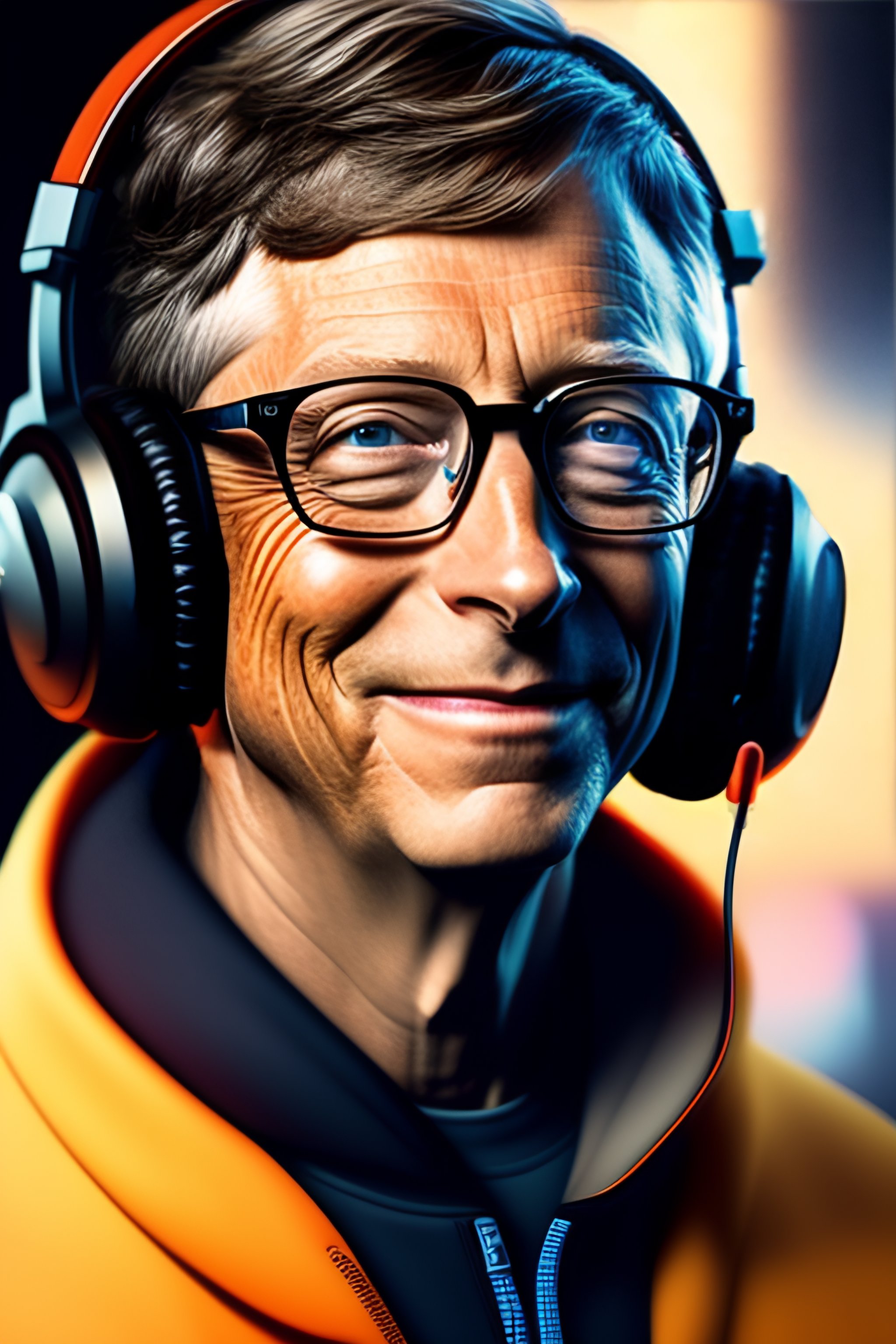 Lexica - Bill Gates wearing gaming headphones, cinematic, fantasy ...