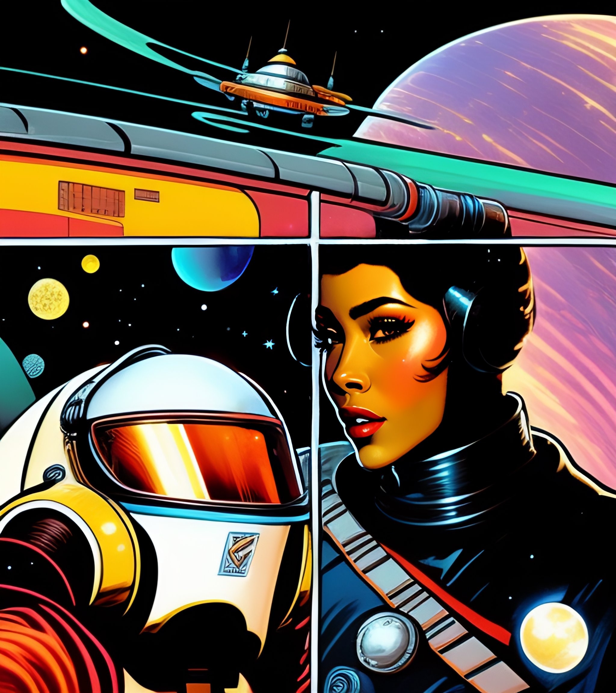 Lexica - Retro space captain giving commands to the crew in spacecraft ...