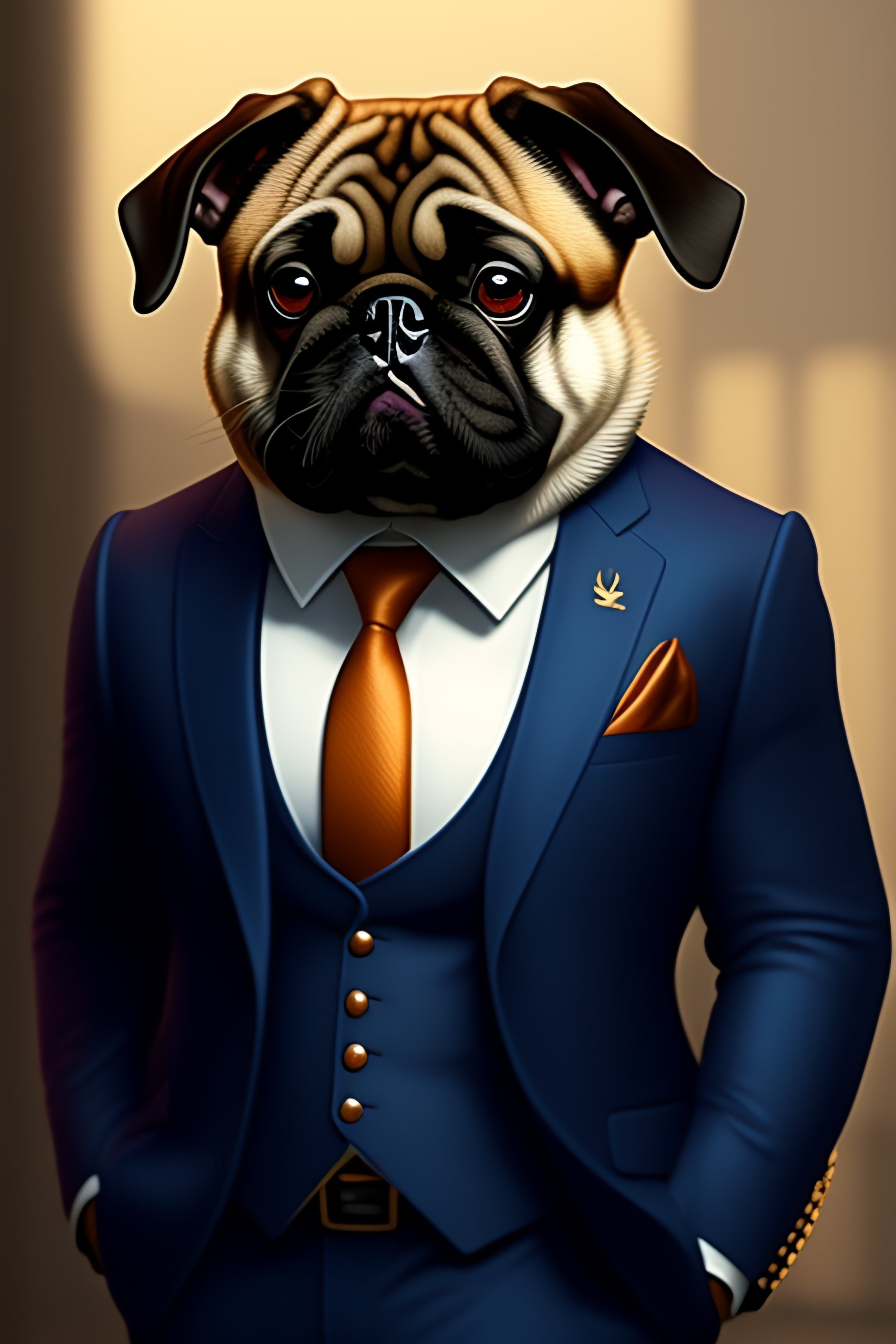 Lexica - Anthro furry humanoid pug, three piece suit, character concept ...