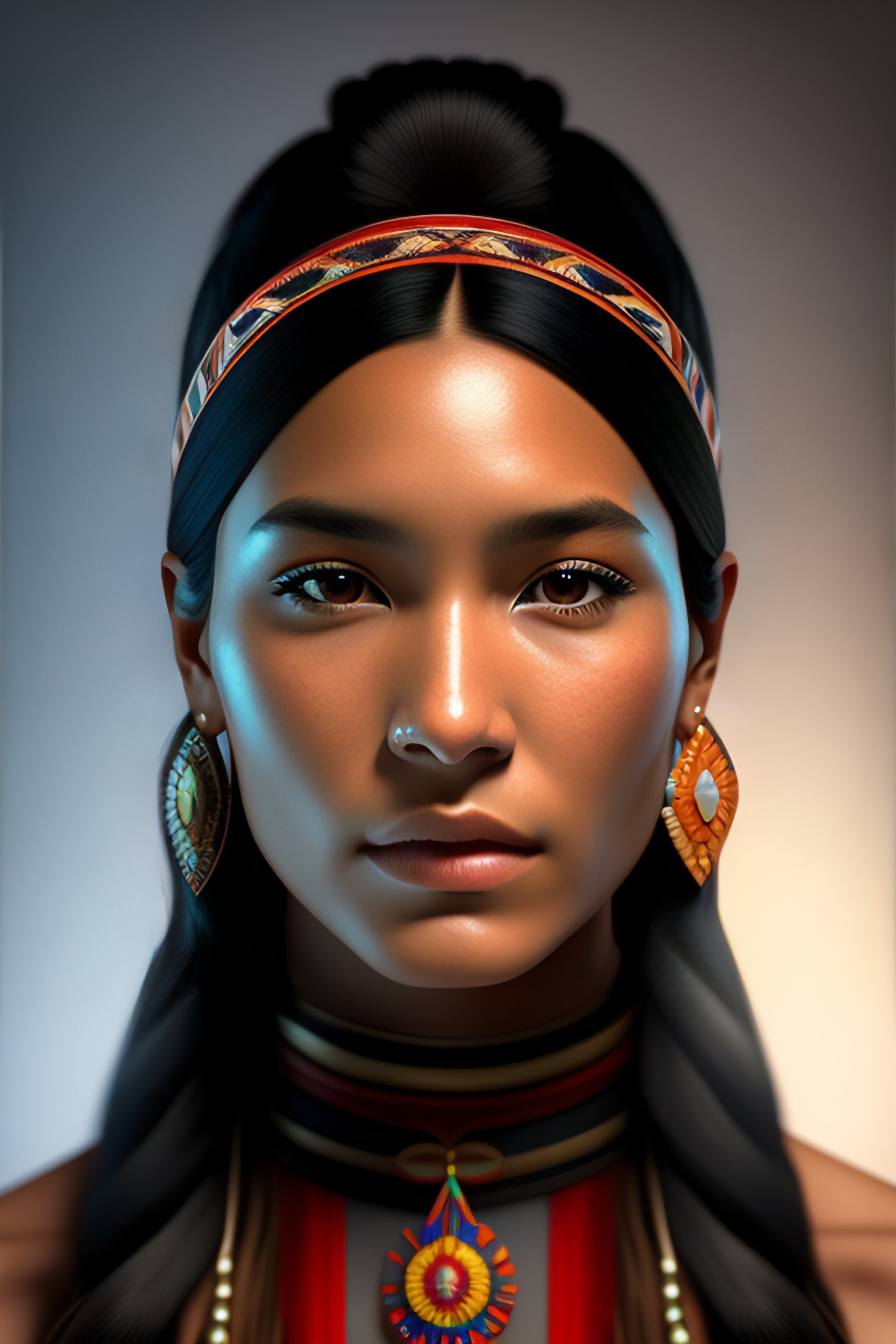 Lexica - Native american young woman portrait in 3d digital art change face