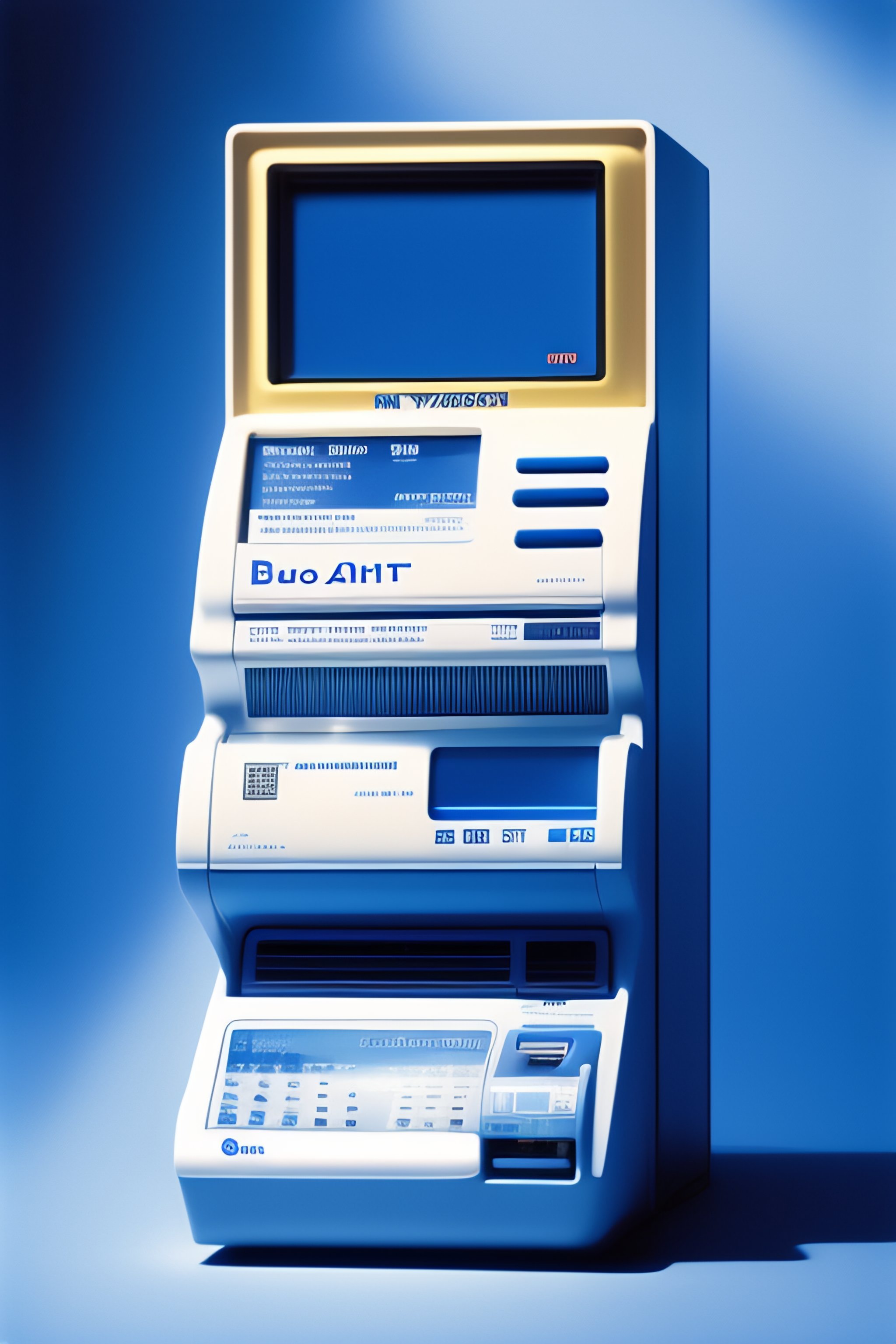 Lexica - A payments terminal, blue and white, vhs art, 80s