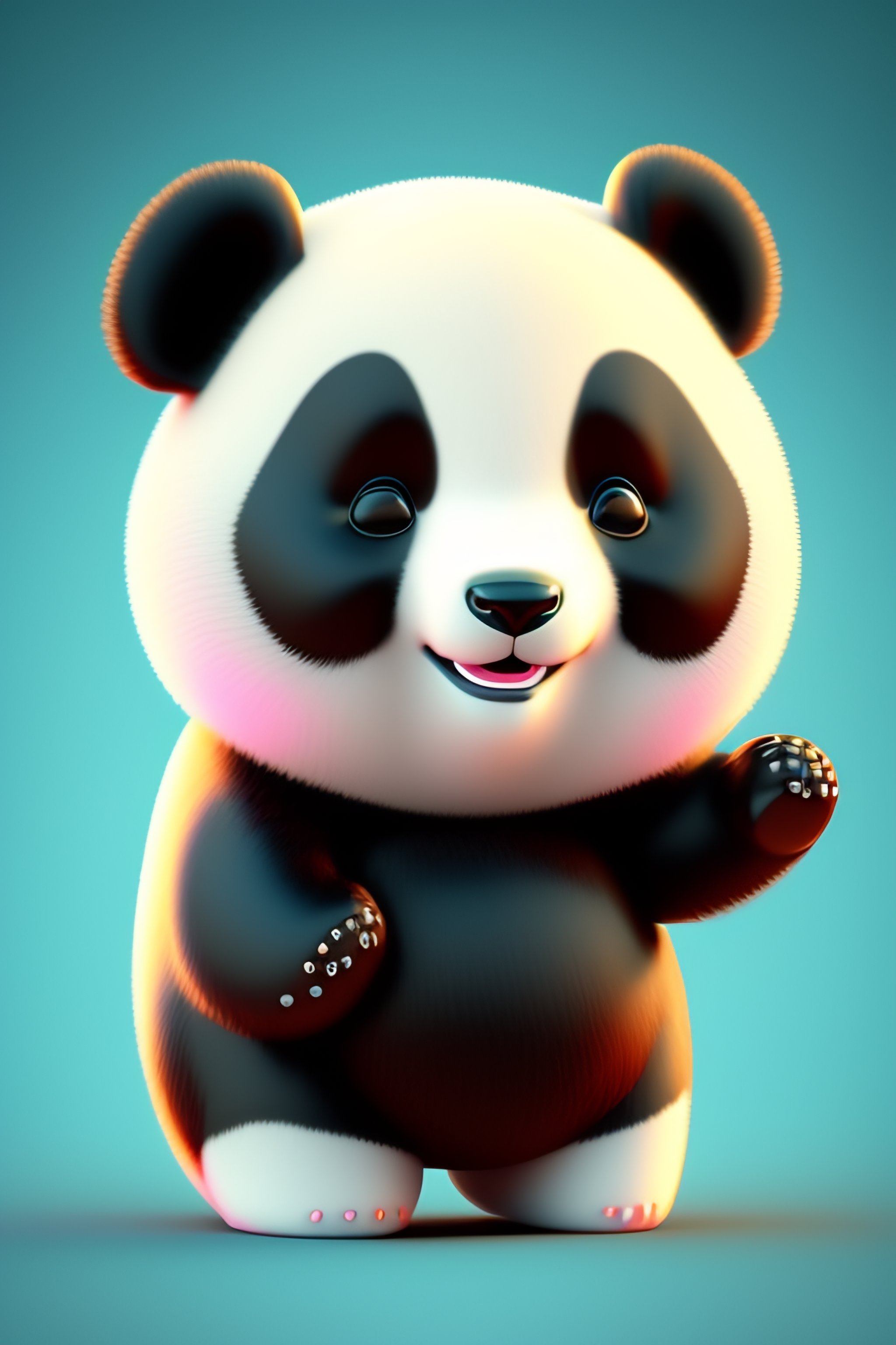 Lexica - Cute smiling waving with right hand panda 3d cartoon