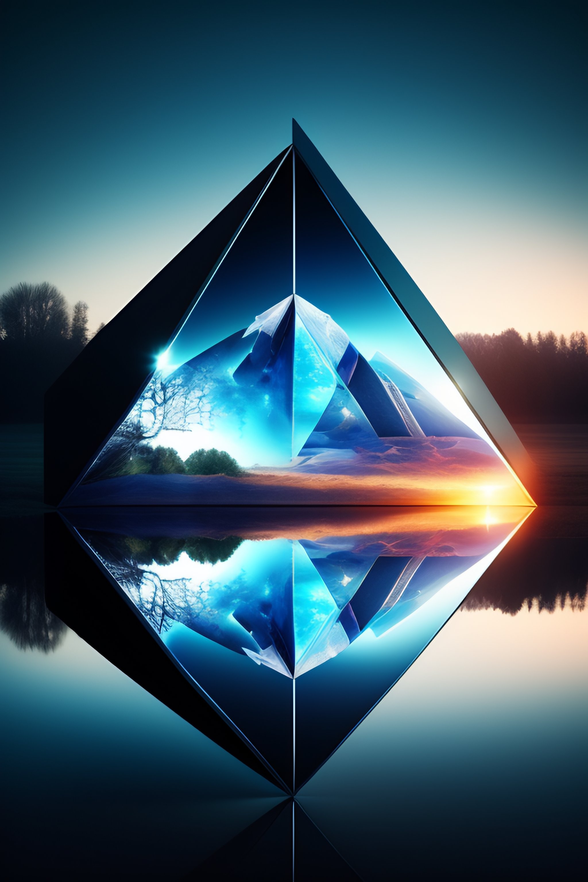 Lexica - 3d floating flipped upsidedown down mirror triangular pyramid ...