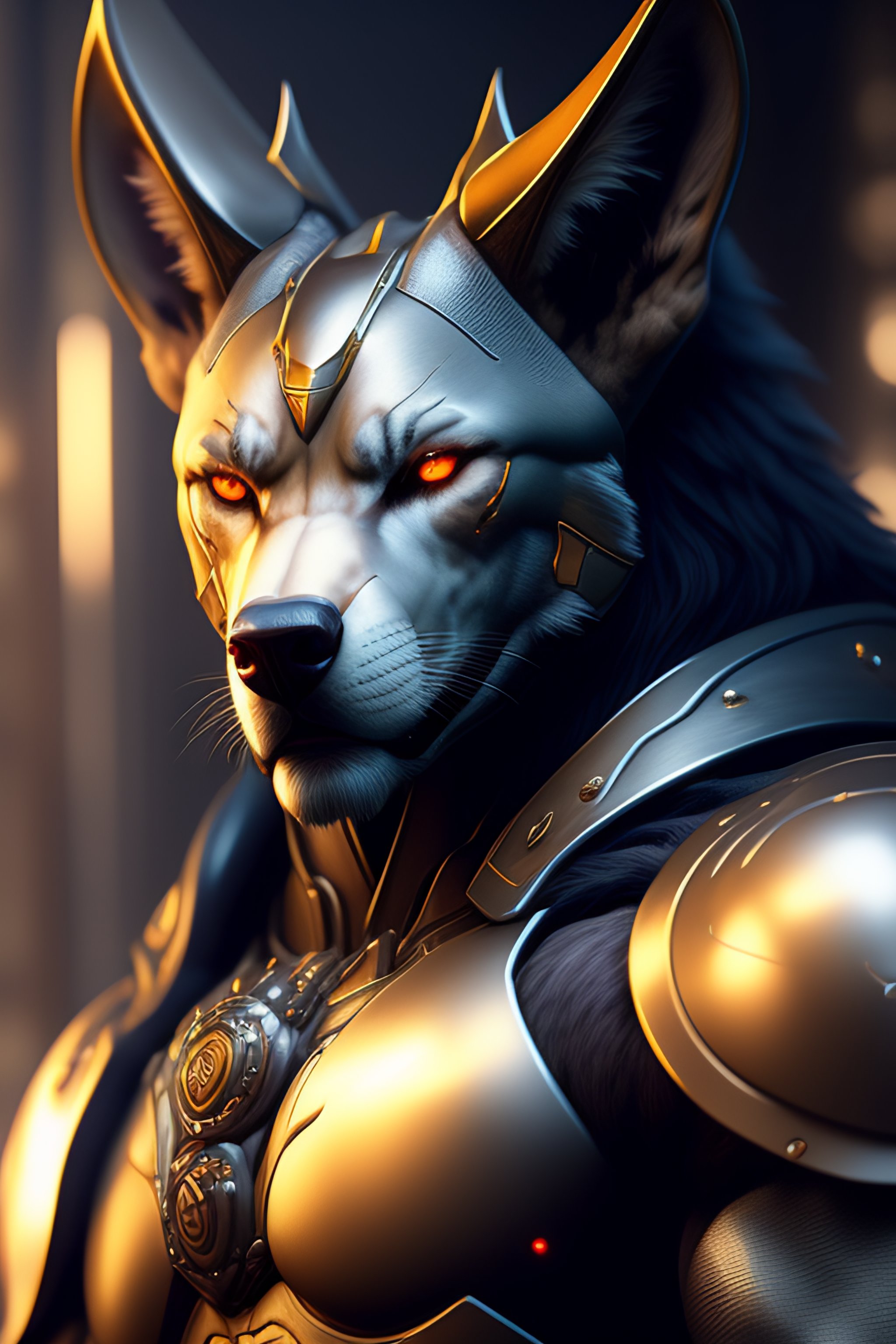 Lexica - Portrait painting of a cybernetic grey werewolf with power ...