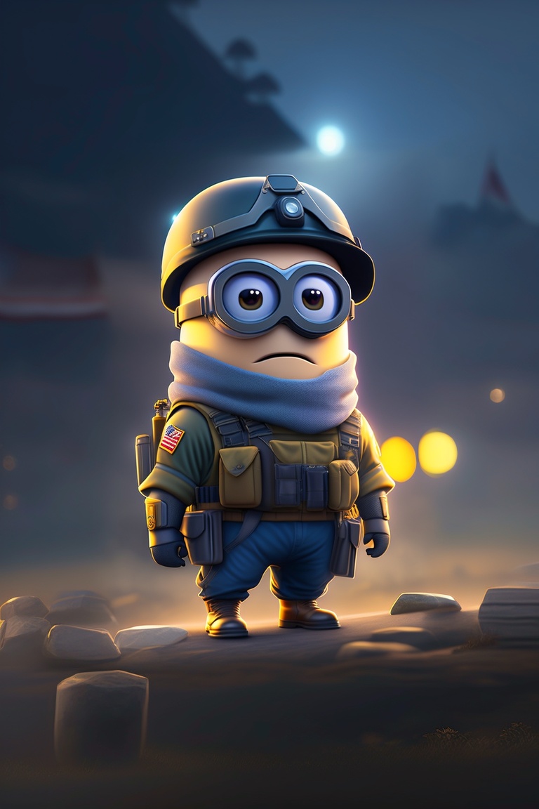 Lexica - A minion at the frontlines in the army at night with his ...