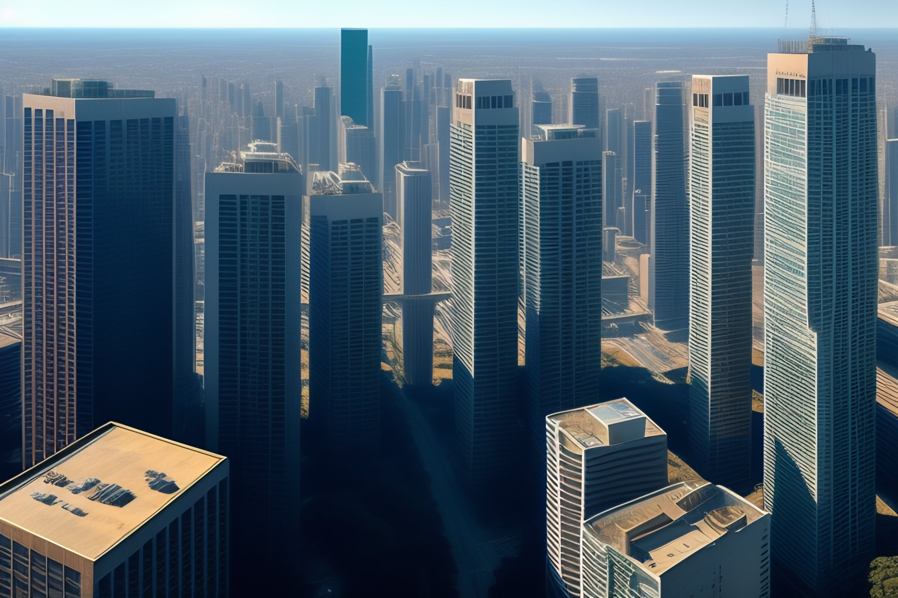 Lexica - Bird's eye view of a city with tall concrete buildings ...