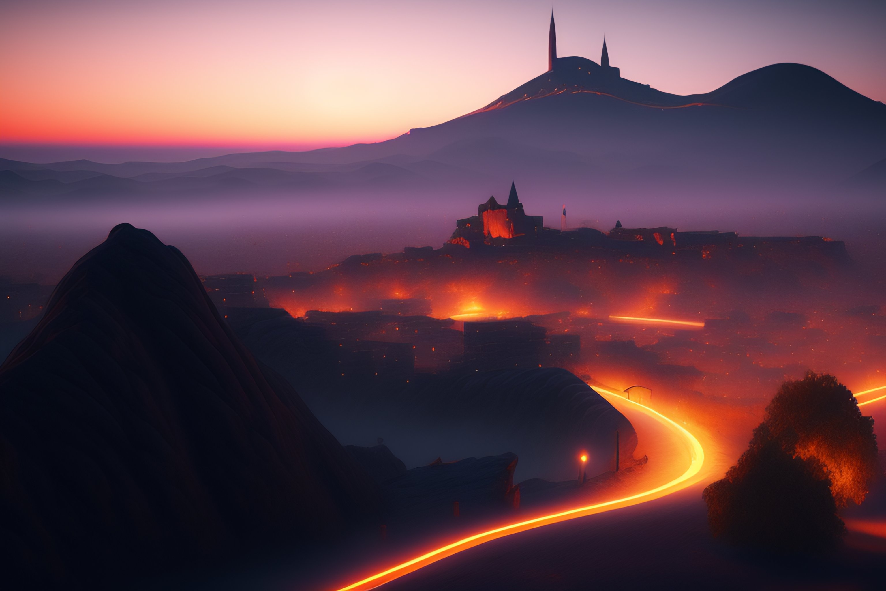 Lexica - Round iron city, in vulcan, cobblestone, city, open area, 4k ...