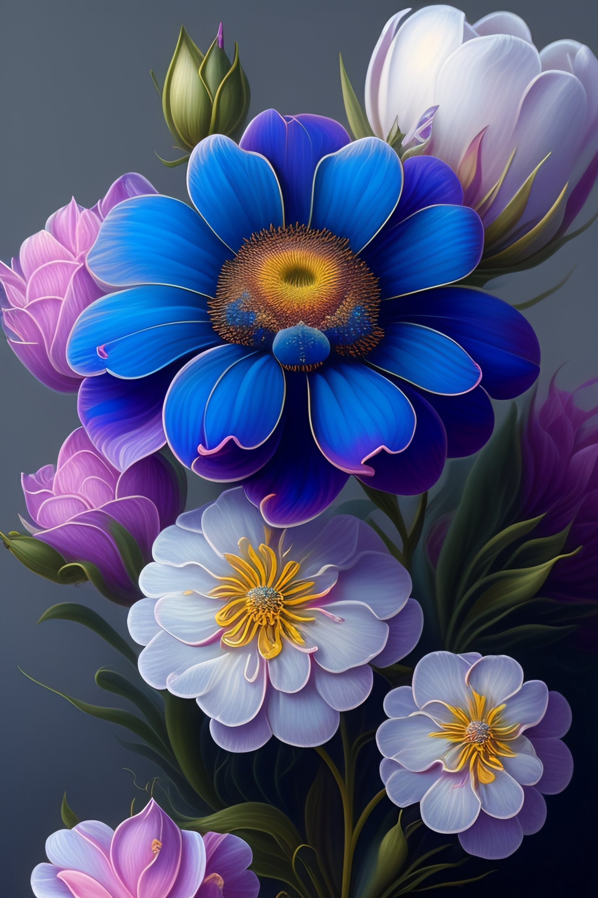 Lexica - A painting of a flower on a gray background, an airbrush ...
