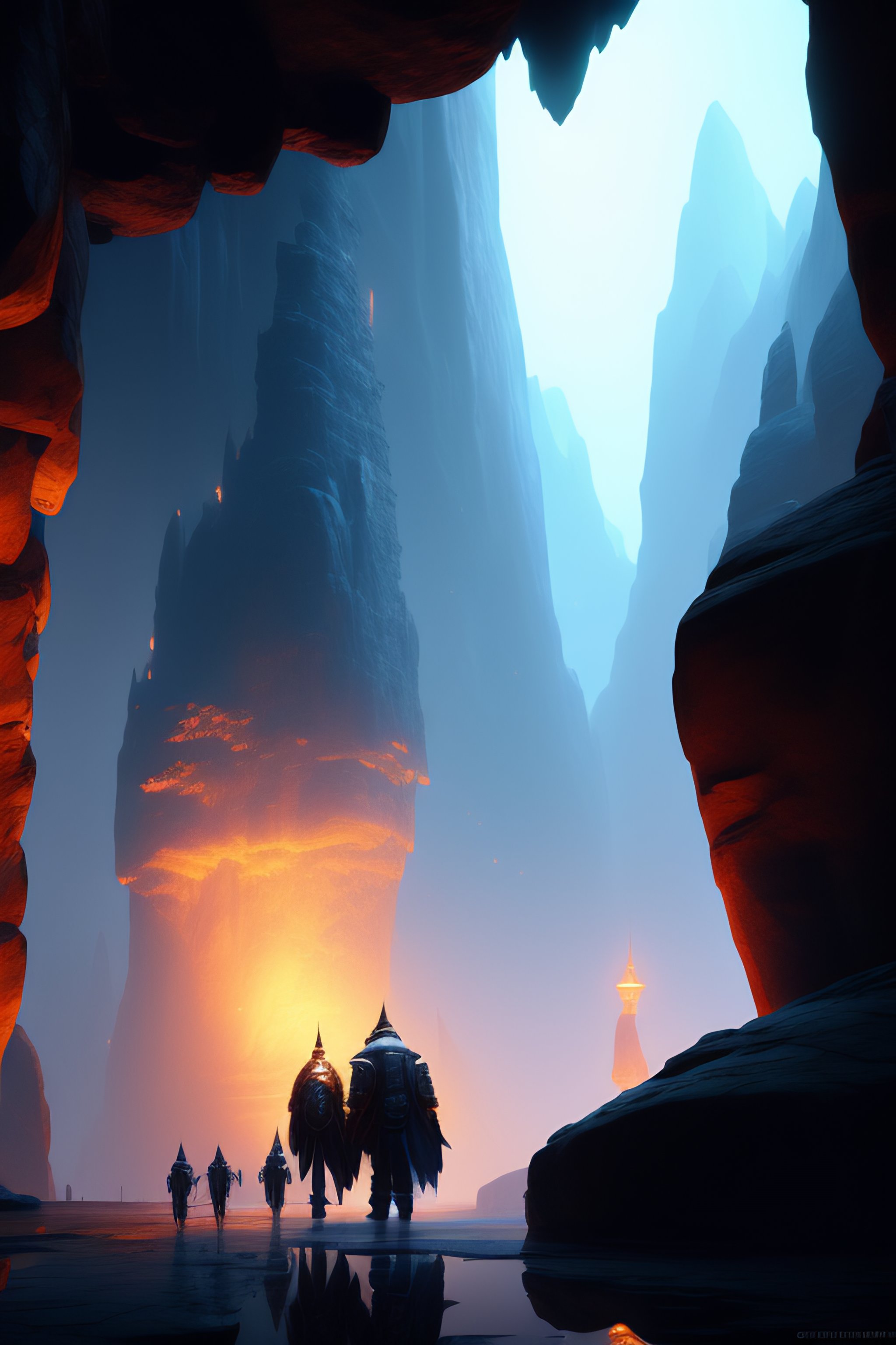 Lexica - Three explorers inside an enormous cavern system, massive ...