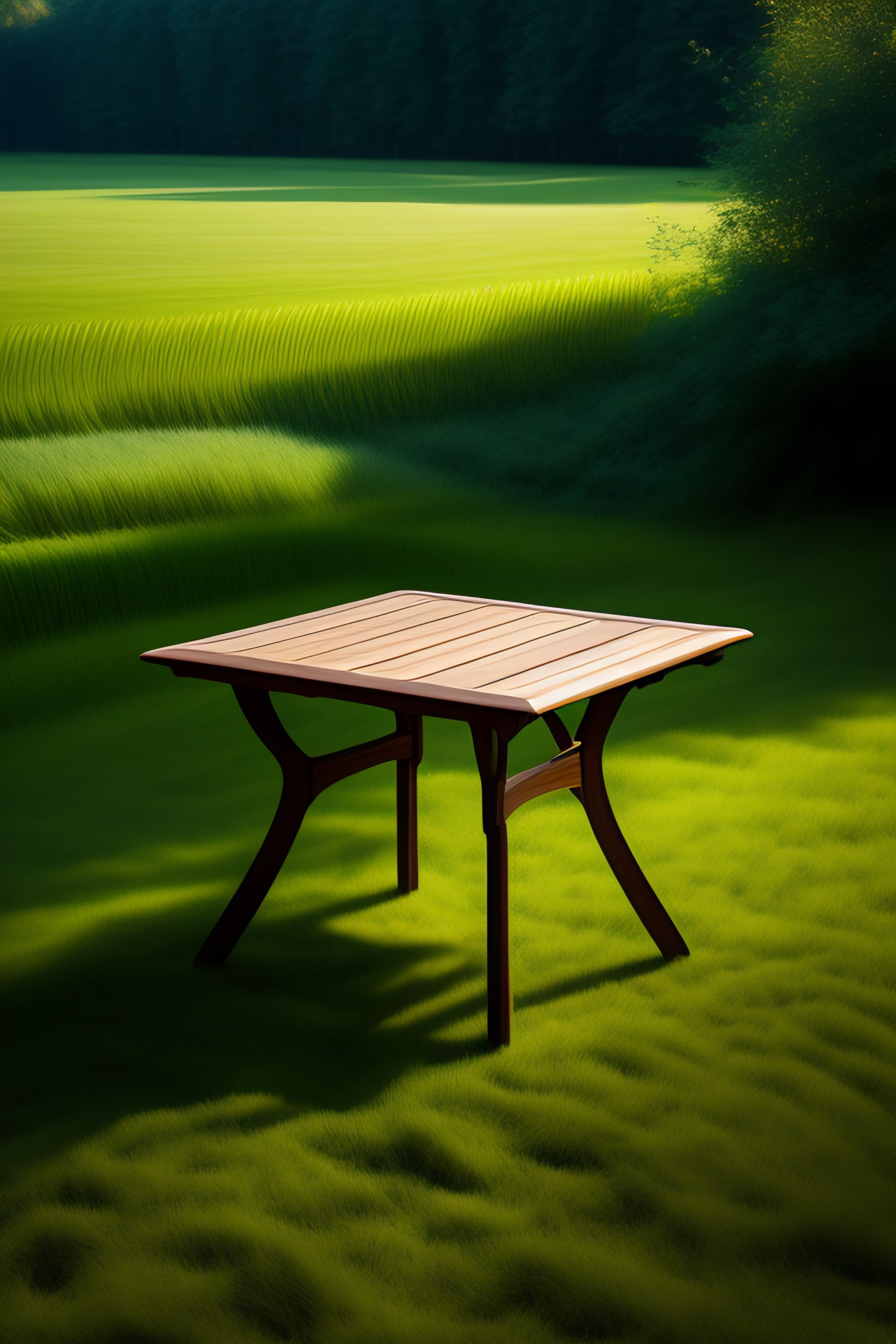 Lexica - Wooden table on green grass