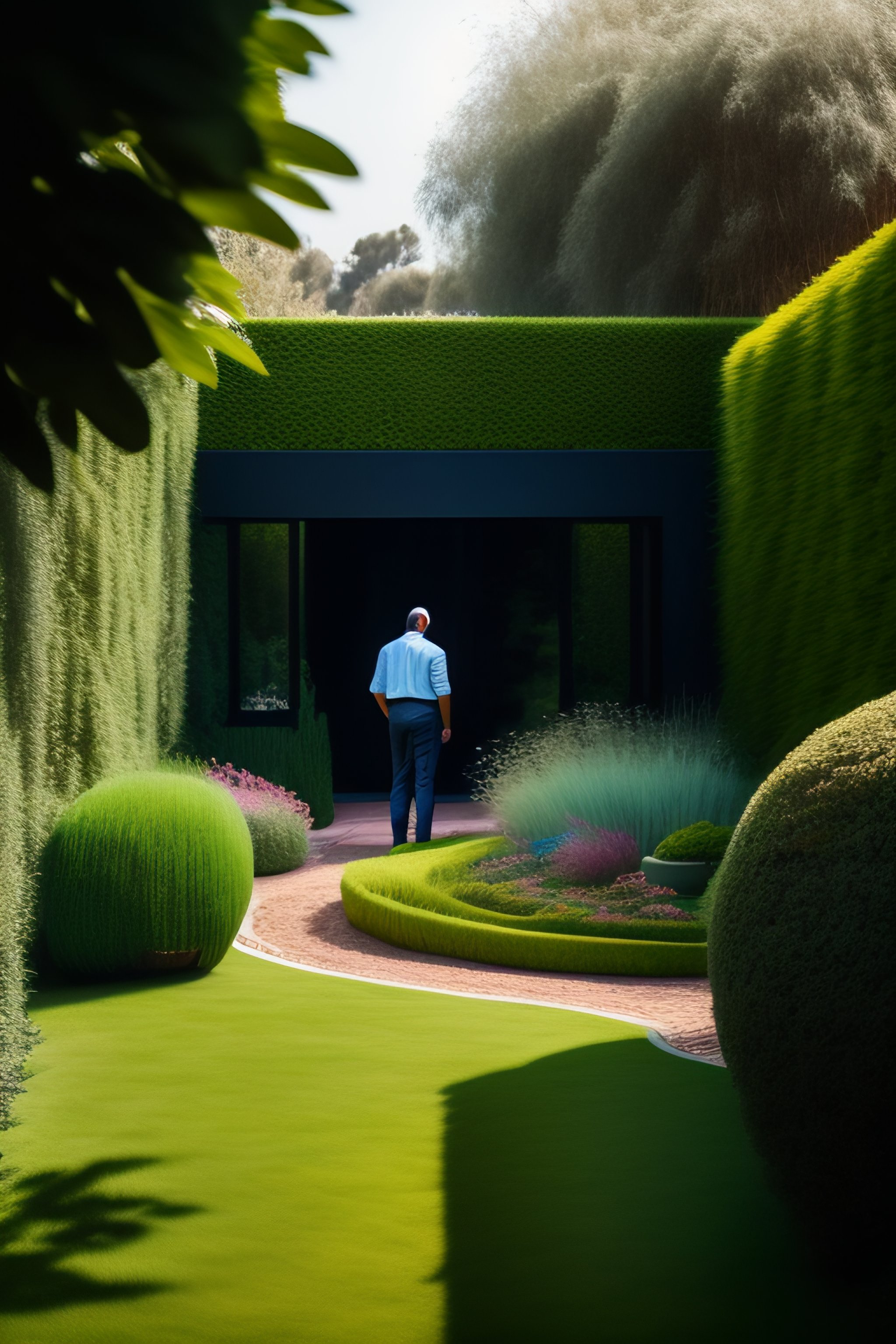 Lexica - Retrato de un jardinero cuidando un jardin descuidado