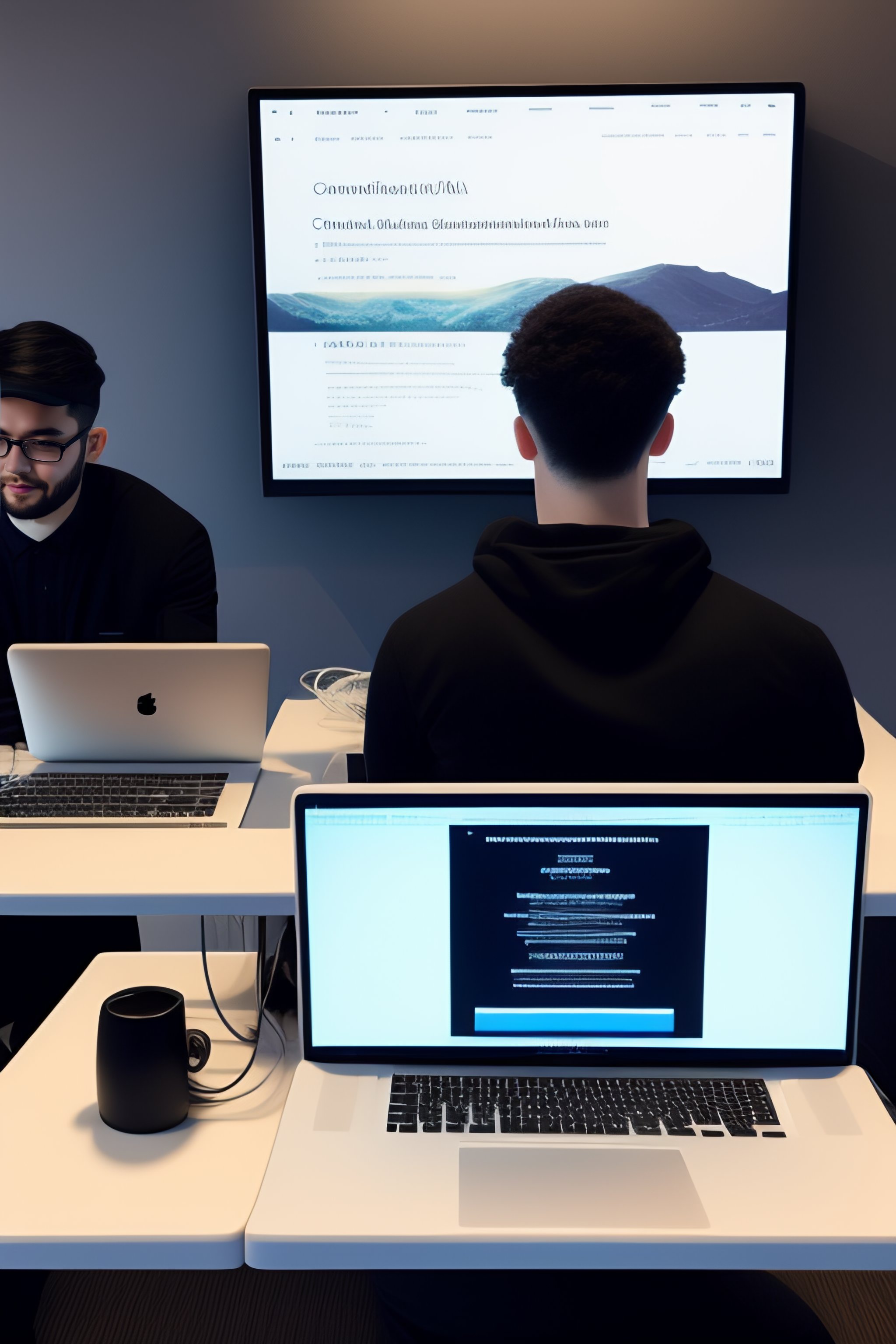 Lexica - Two white sick and misrable computer science students working with on a white table ...