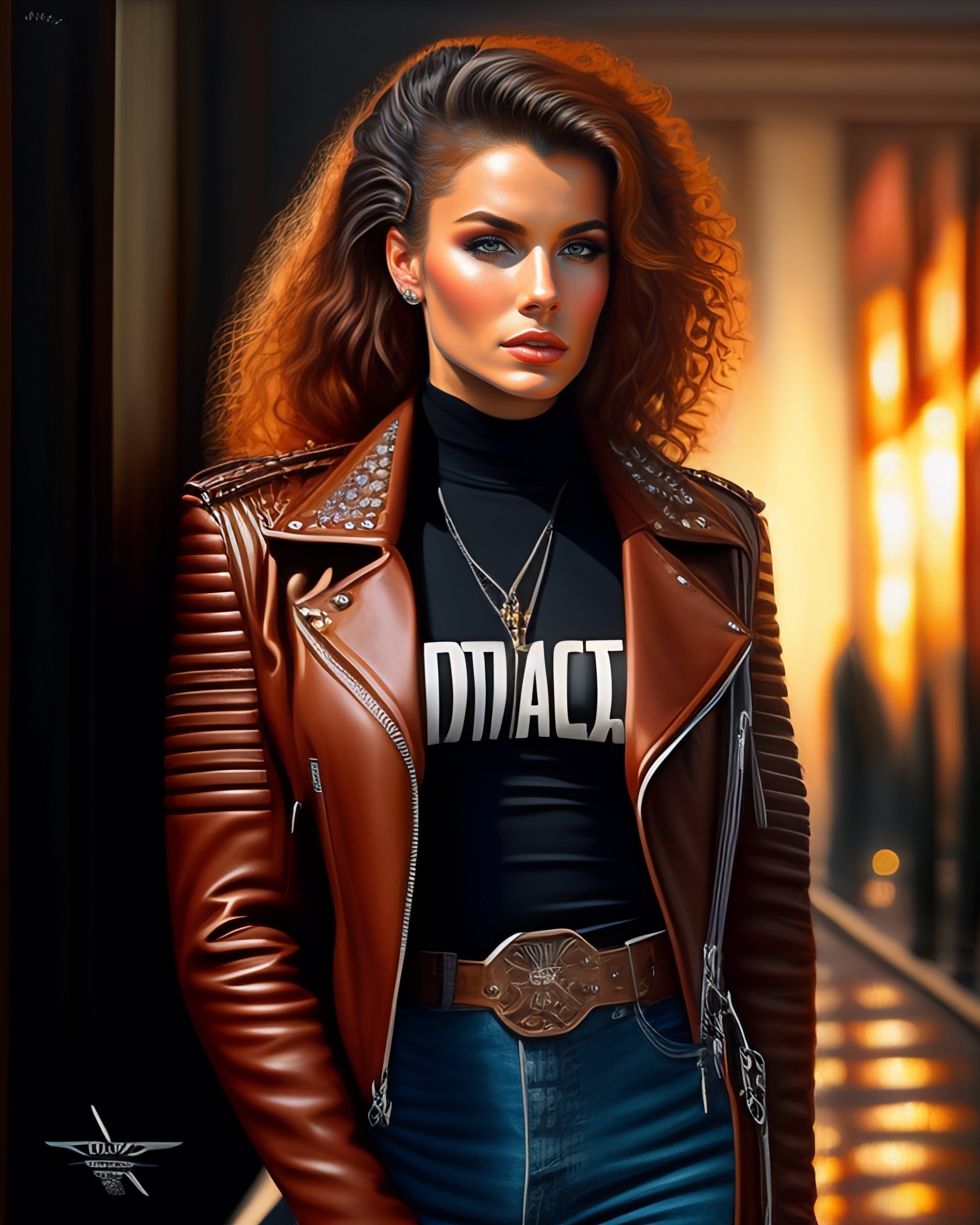 Lexica - Cute punk rock muscle girl, leather jacket, renaissance ...
