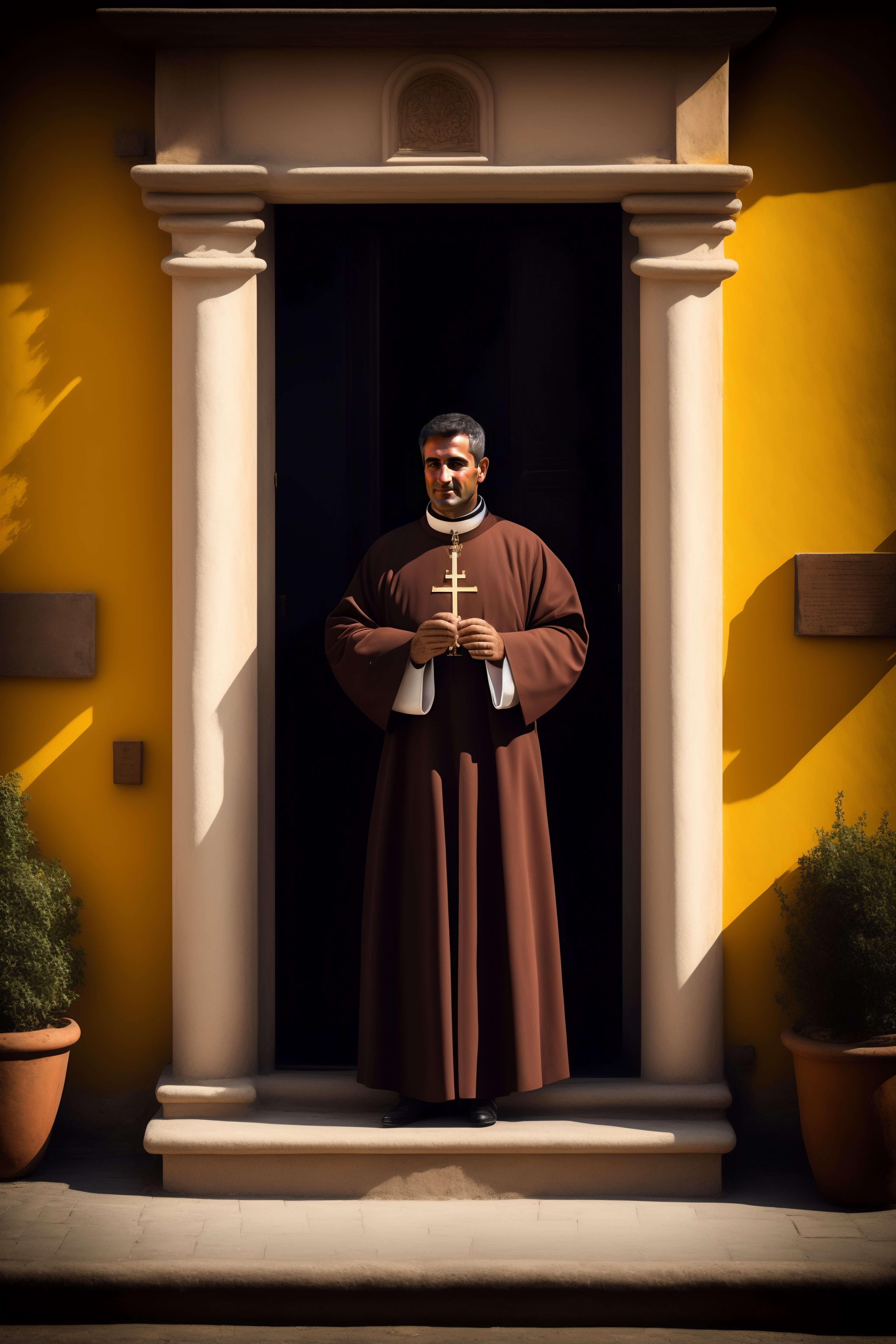 Lexica - Italian priest with short brown hair. Calm. With compassionate ...