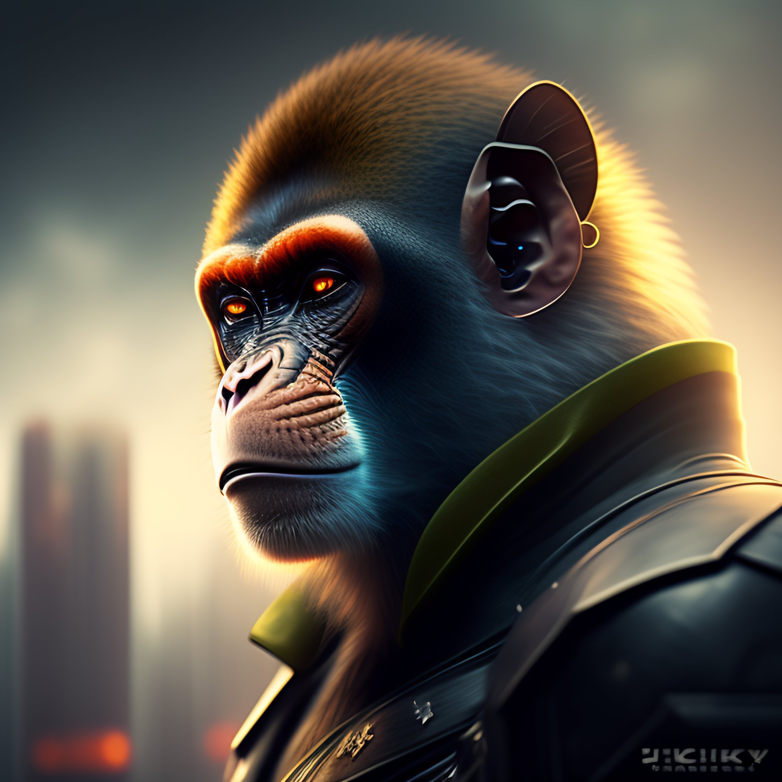 Lexica - Monkey cyberpunk cyborg, side portrait, realistic animal, half ...