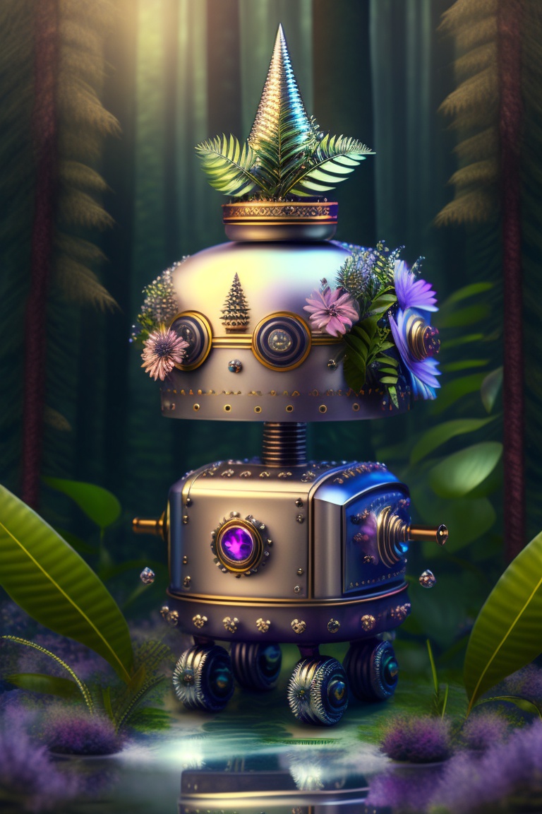 Lexica - Magic trippy silver 1950;s spiked robot with attitude, jewel ...