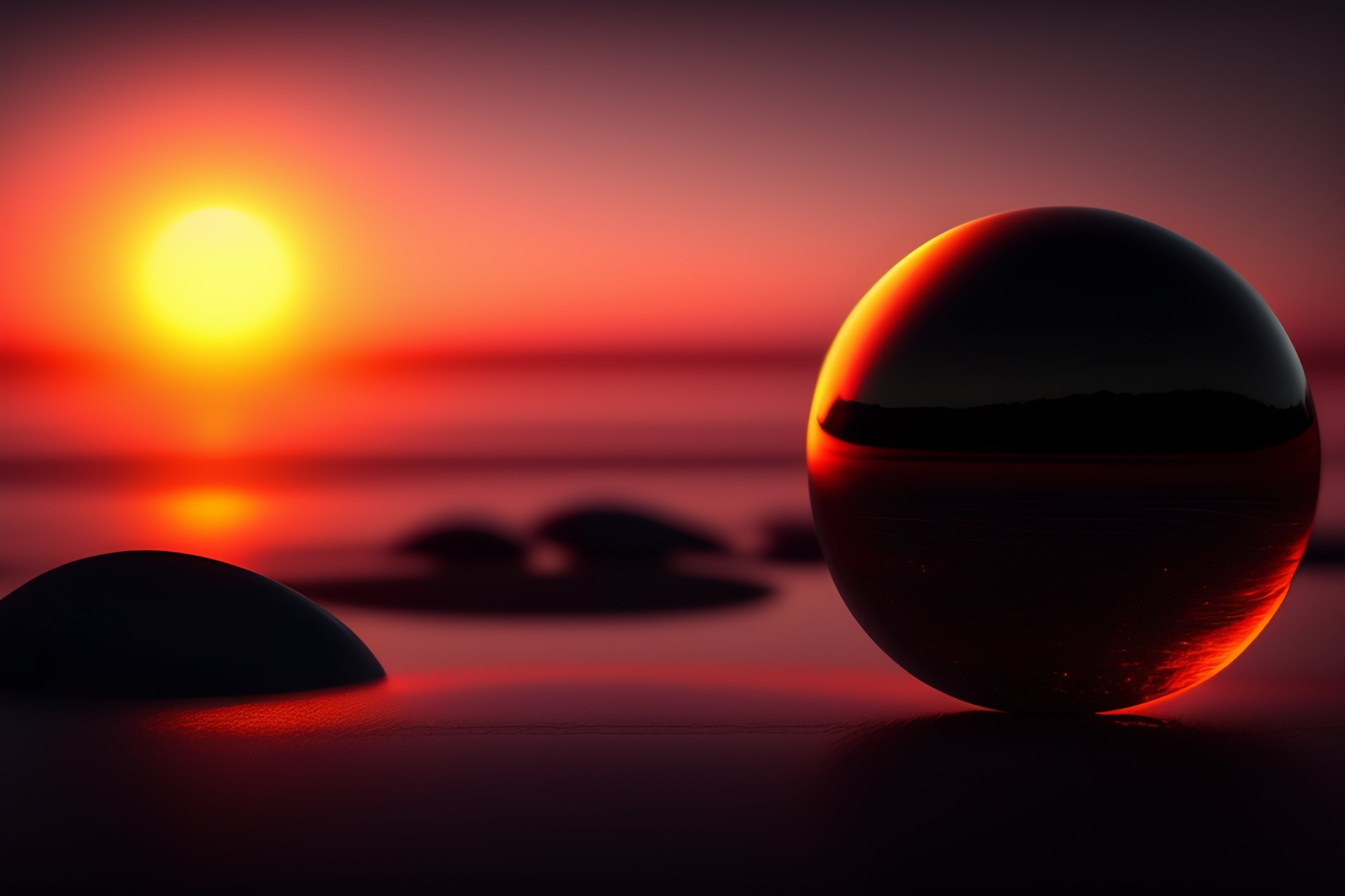 Lexica - Dark minimalist background with sunset transparent orbs ...