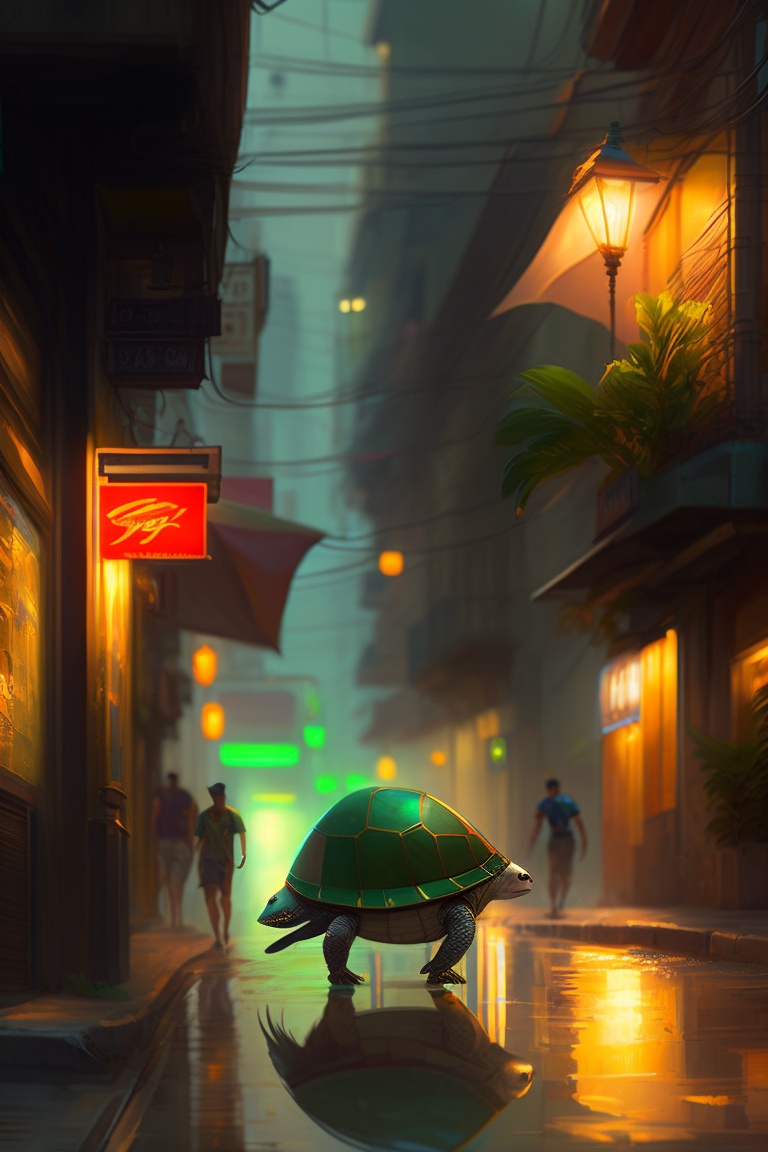 Lexica - A turtle walking through the Brazilians Streets, shot body ...