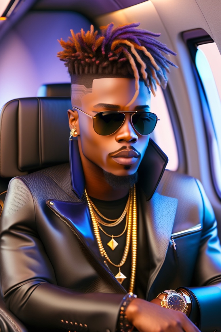 Lexica - Juice Wrld on his private jet in black jacket, black pants ...