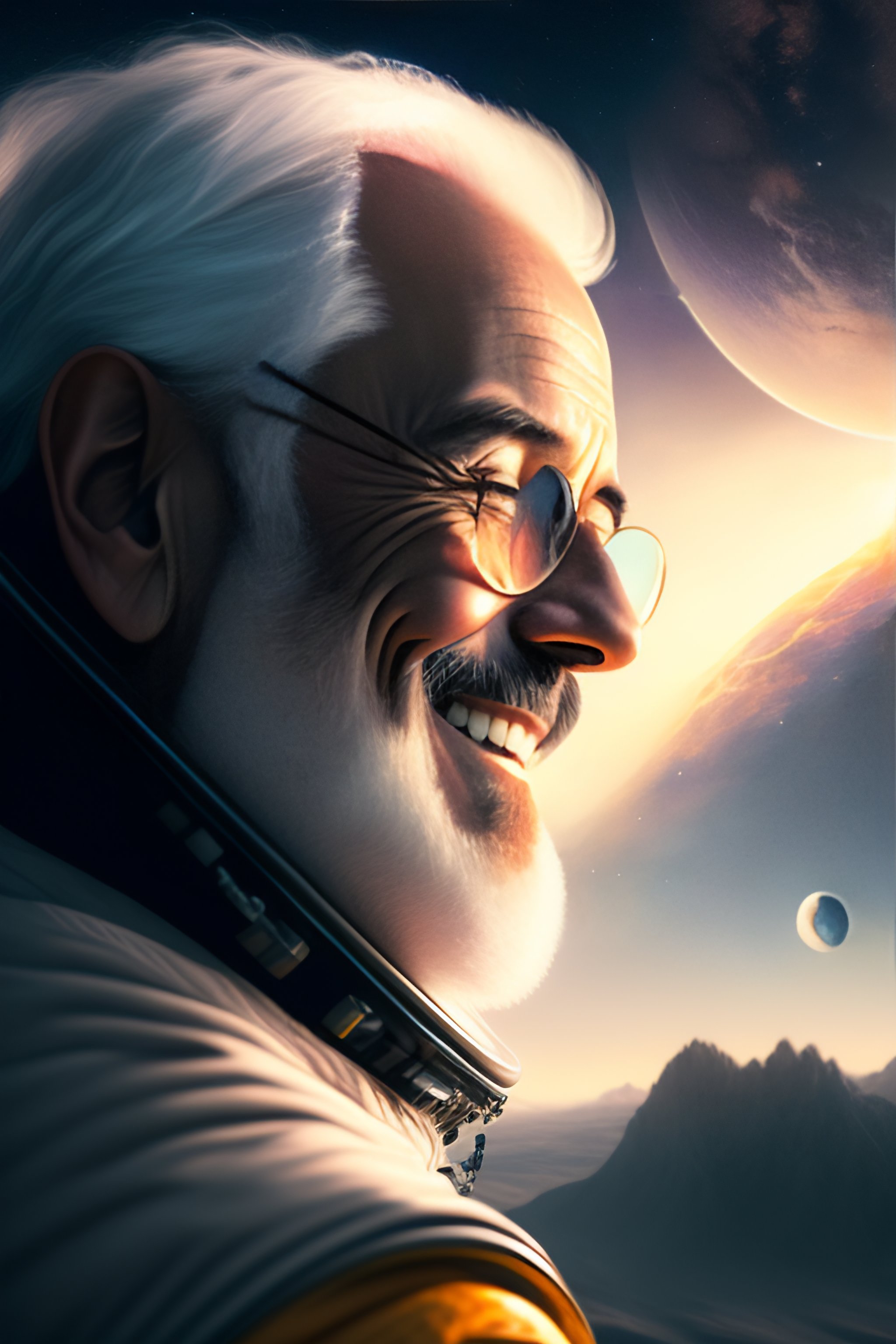 Lexica - Portrait of a smiling male gray hair astronaut with closed ...