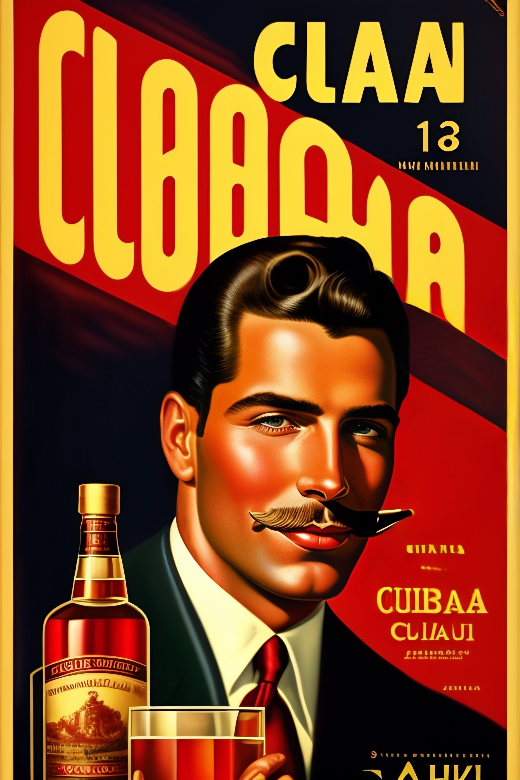 Lexica - Cuban Cigar with Rum on 1940s advertising poster