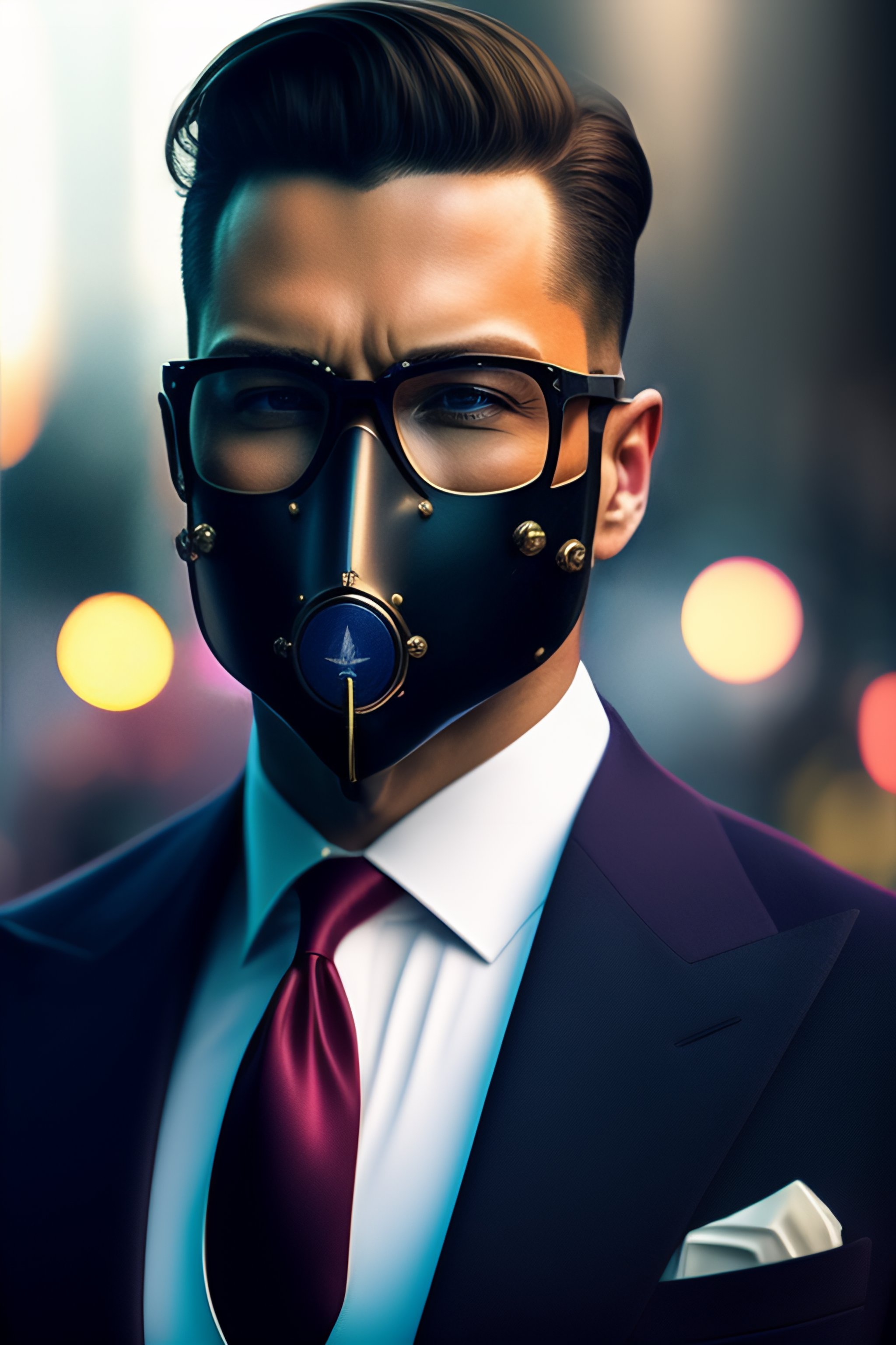 Lexica - A kingsman agent wearing a cyberpunk mask
