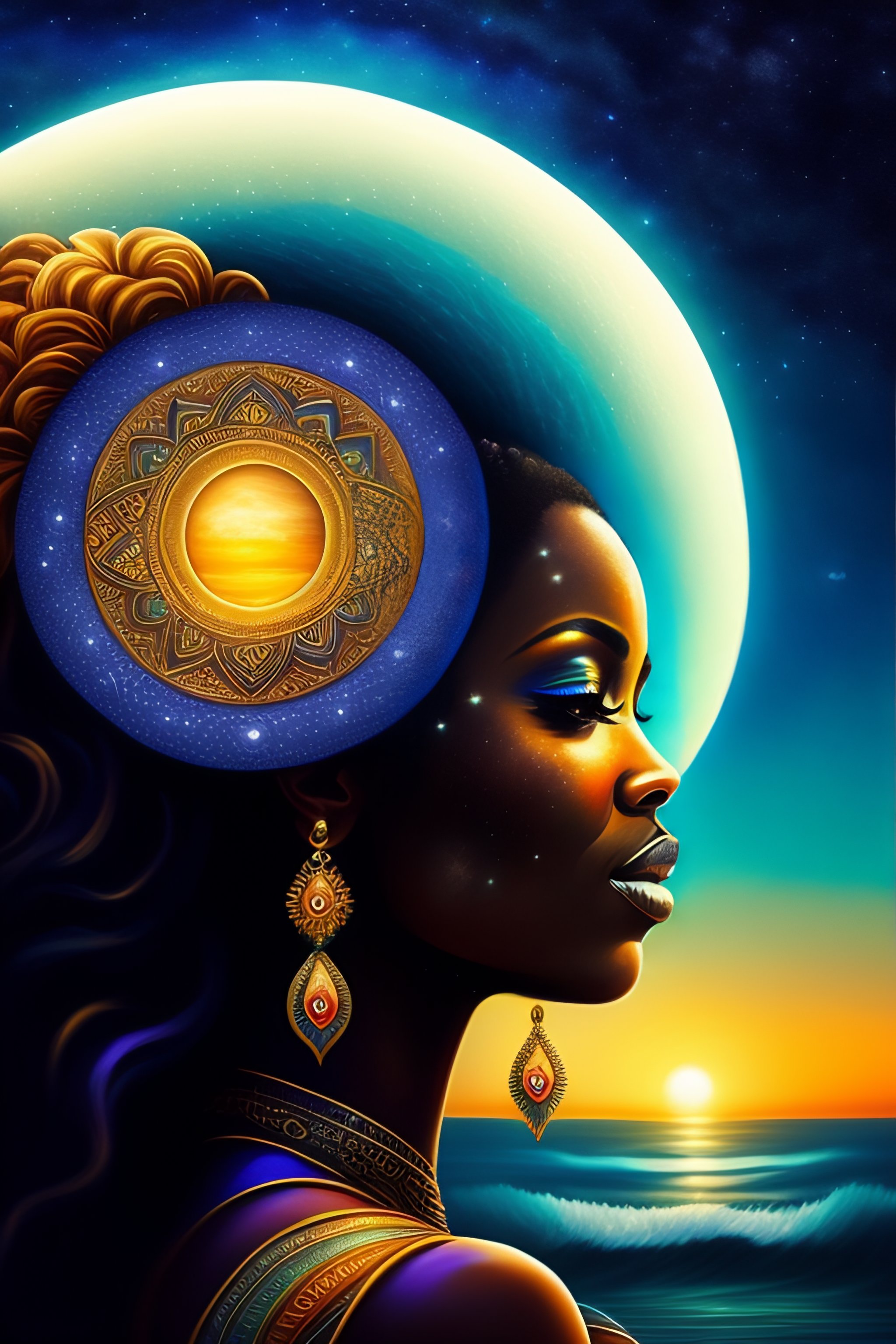 Lexica - Beautiful woman African goddess, moon light sky, night time ...