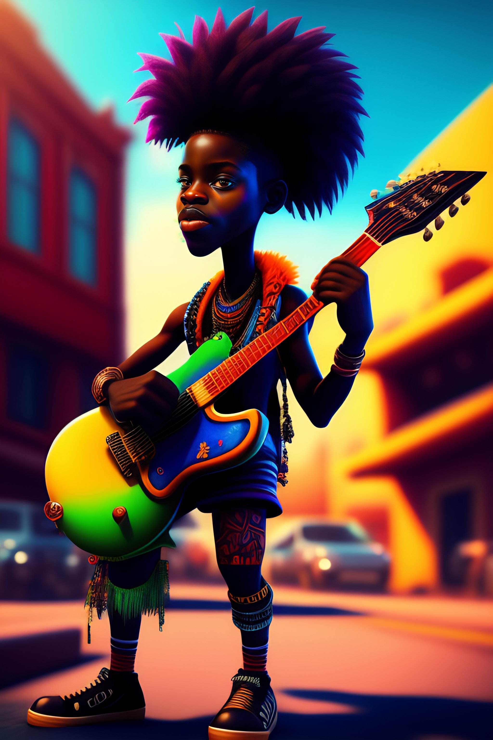Lexica - A funny punk rock African character with guitar, in a street ...