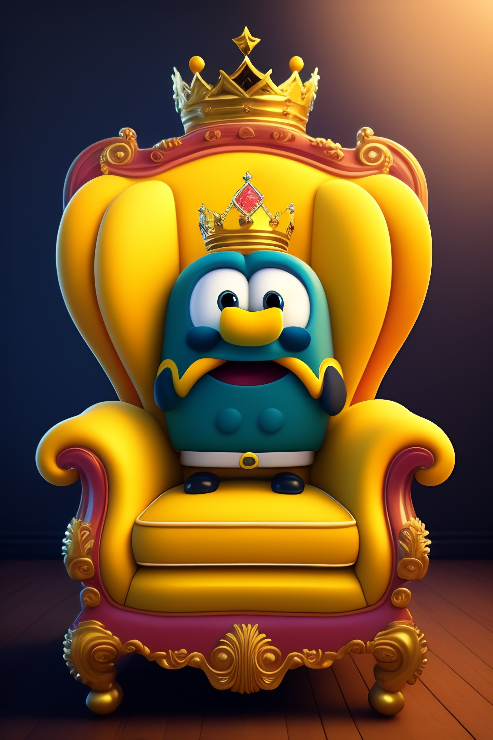Lexica - A portrait of sponge bob as a king sitting on a throne, cute