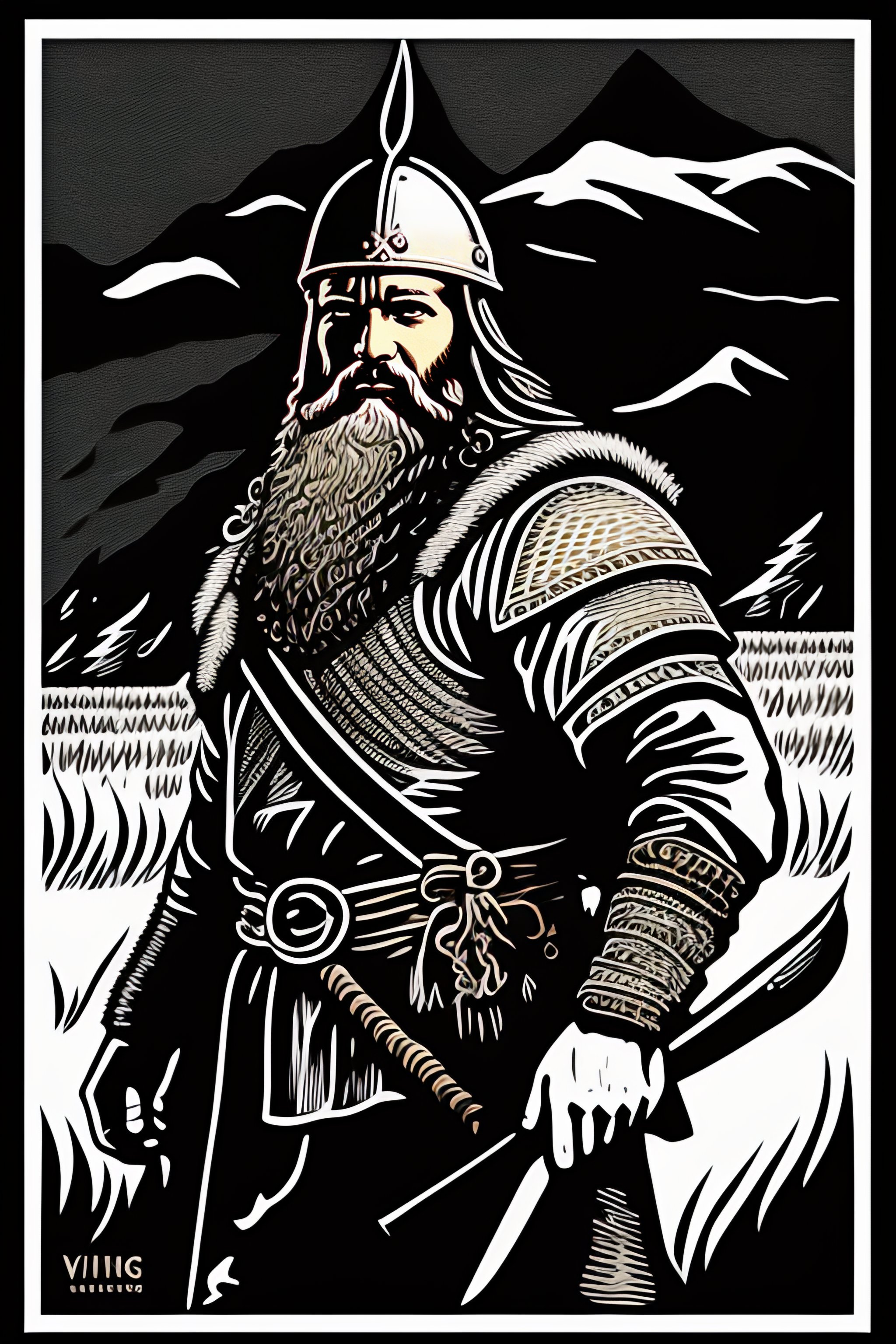 Lexica - An award winning linocut of a viking in the battlefield