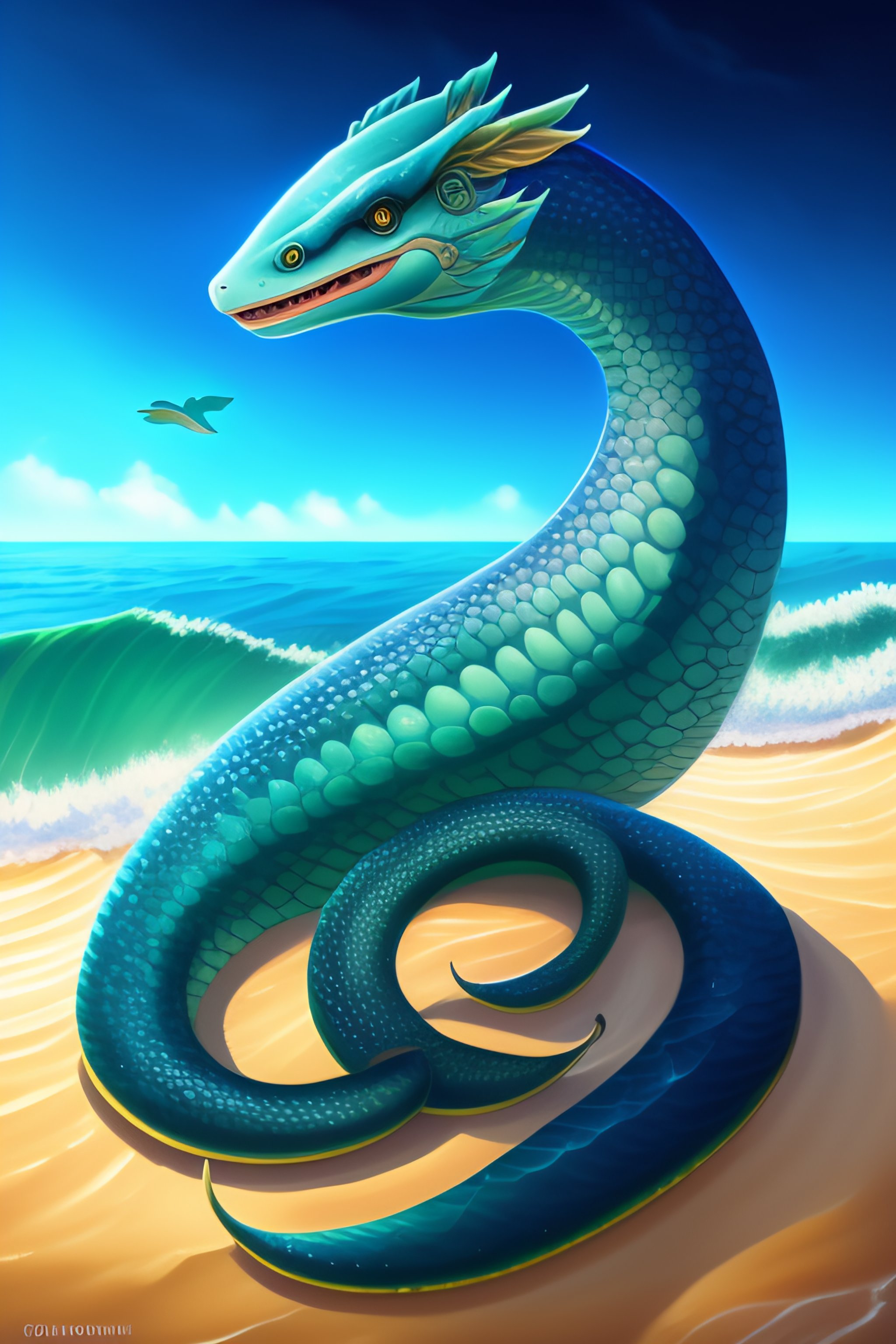 Lexica - A giant sea serpent with adorable chibi eyes in the art style ...