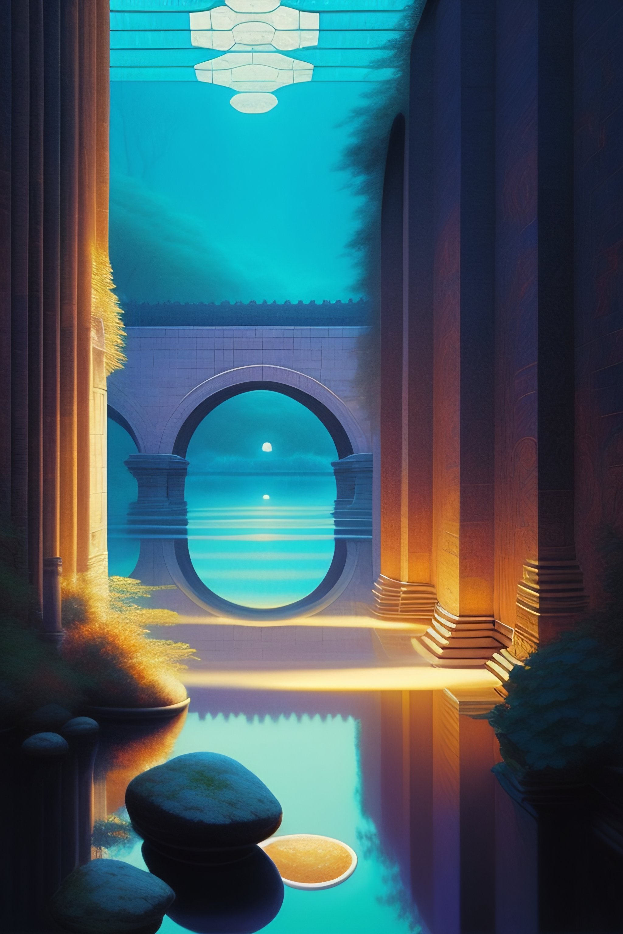Lexica - Tiled room squared waterway, aqueducts, fantasy. intricate ...