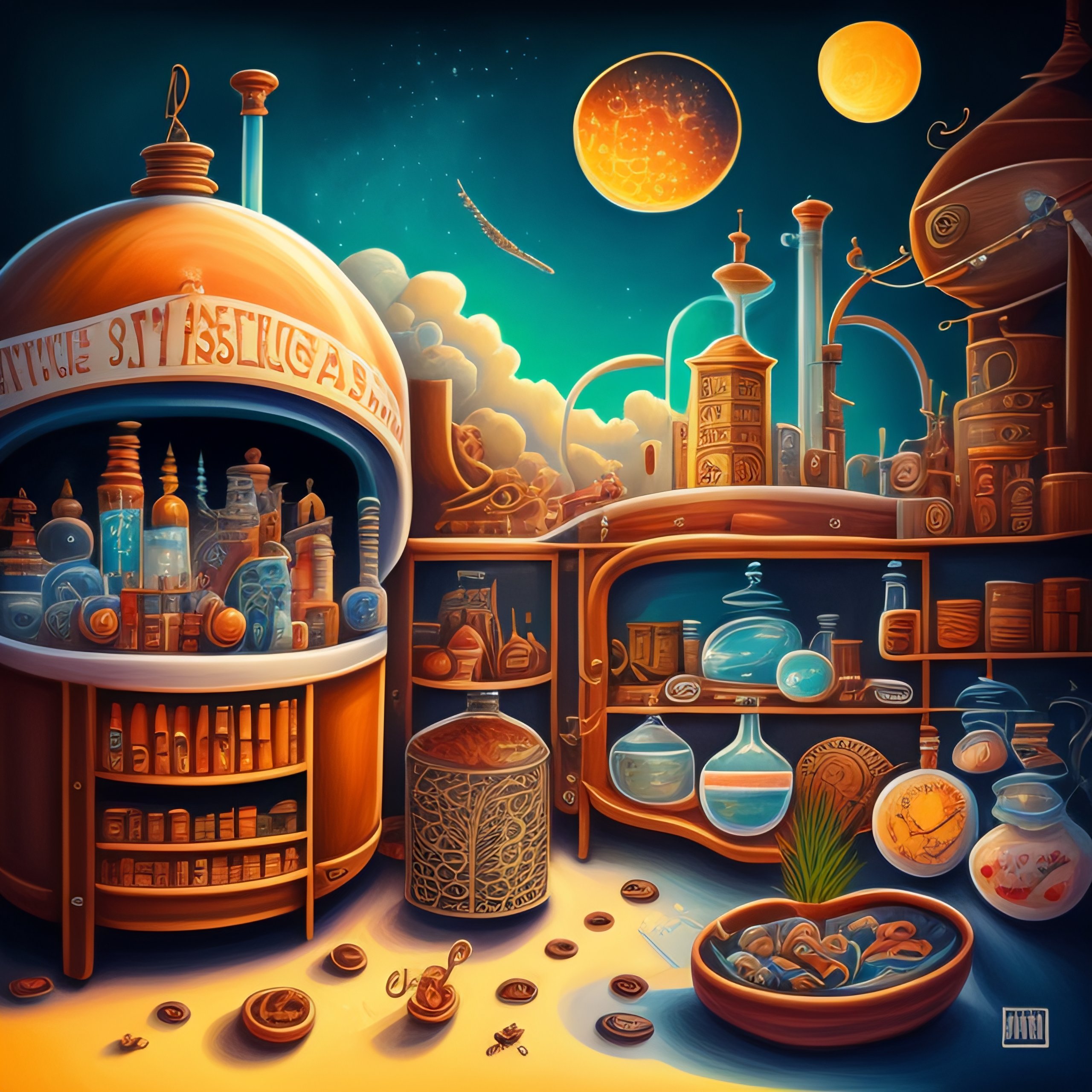 Lexica - Messy hand-drawn painting of a chaotic laboratory with lots of ...