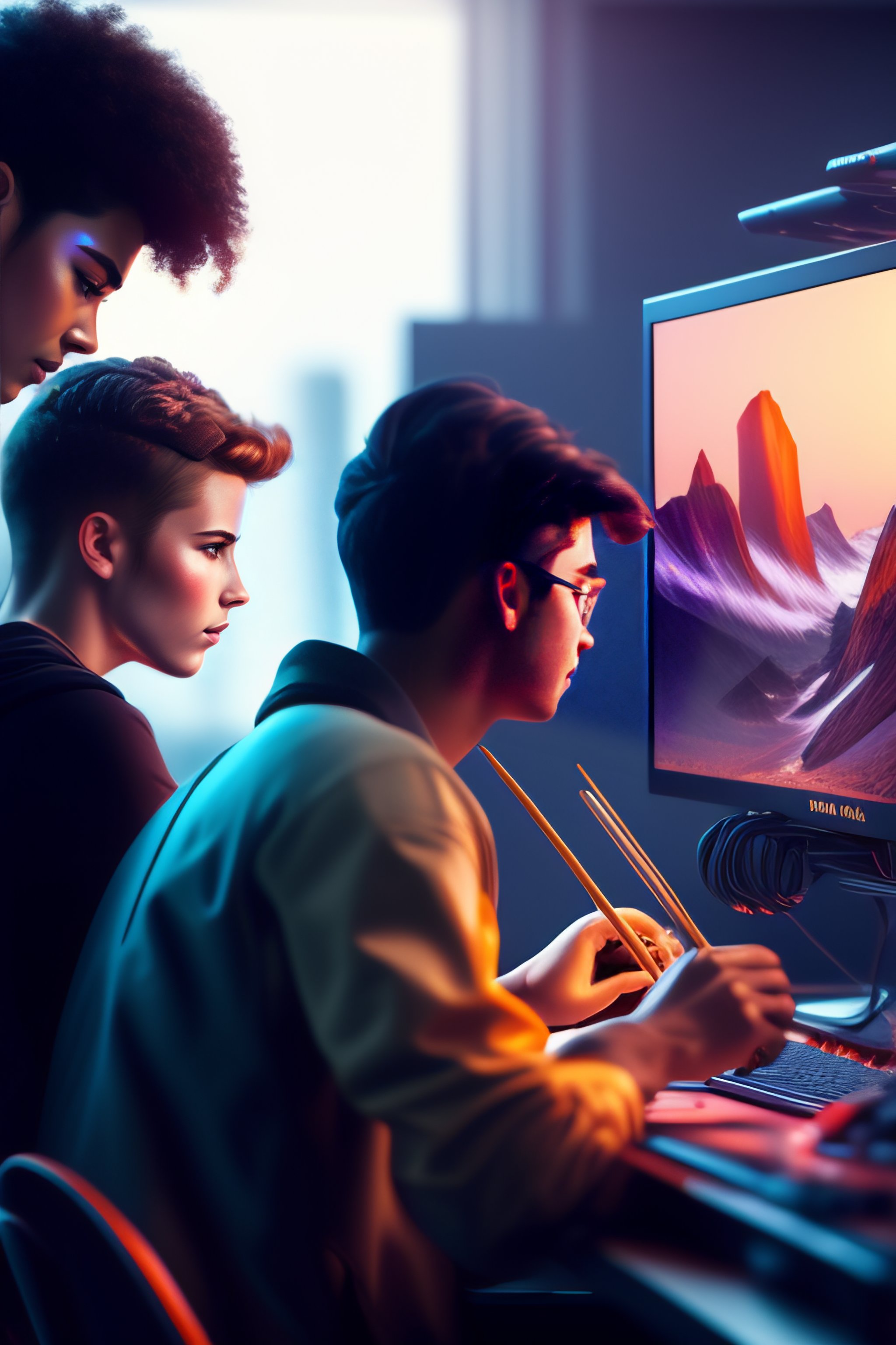 Lexica - Photography of a group of students working on their computers ...