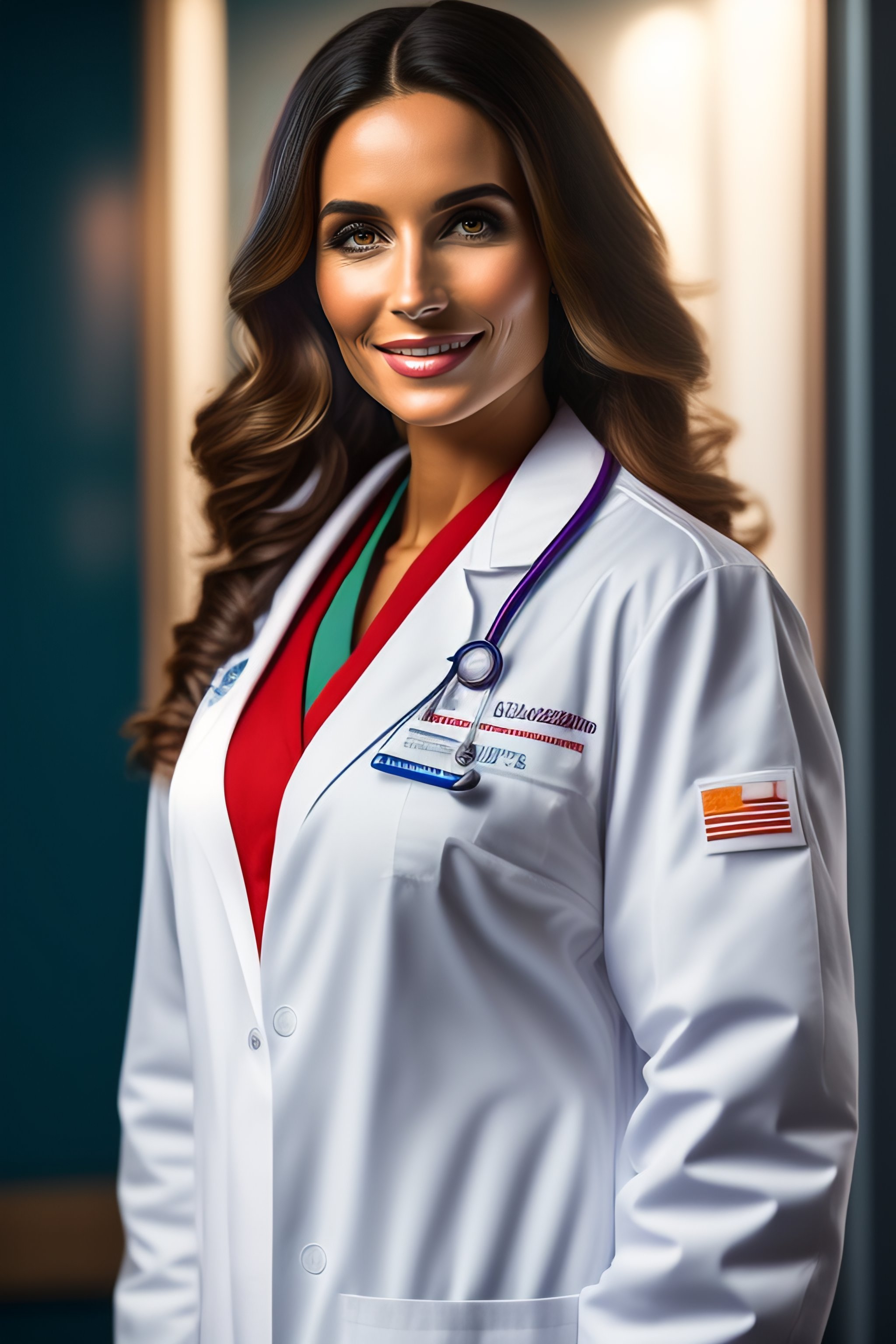 Lexica - A pretty, long wavy haired healthy doctor. well ironed dress ...