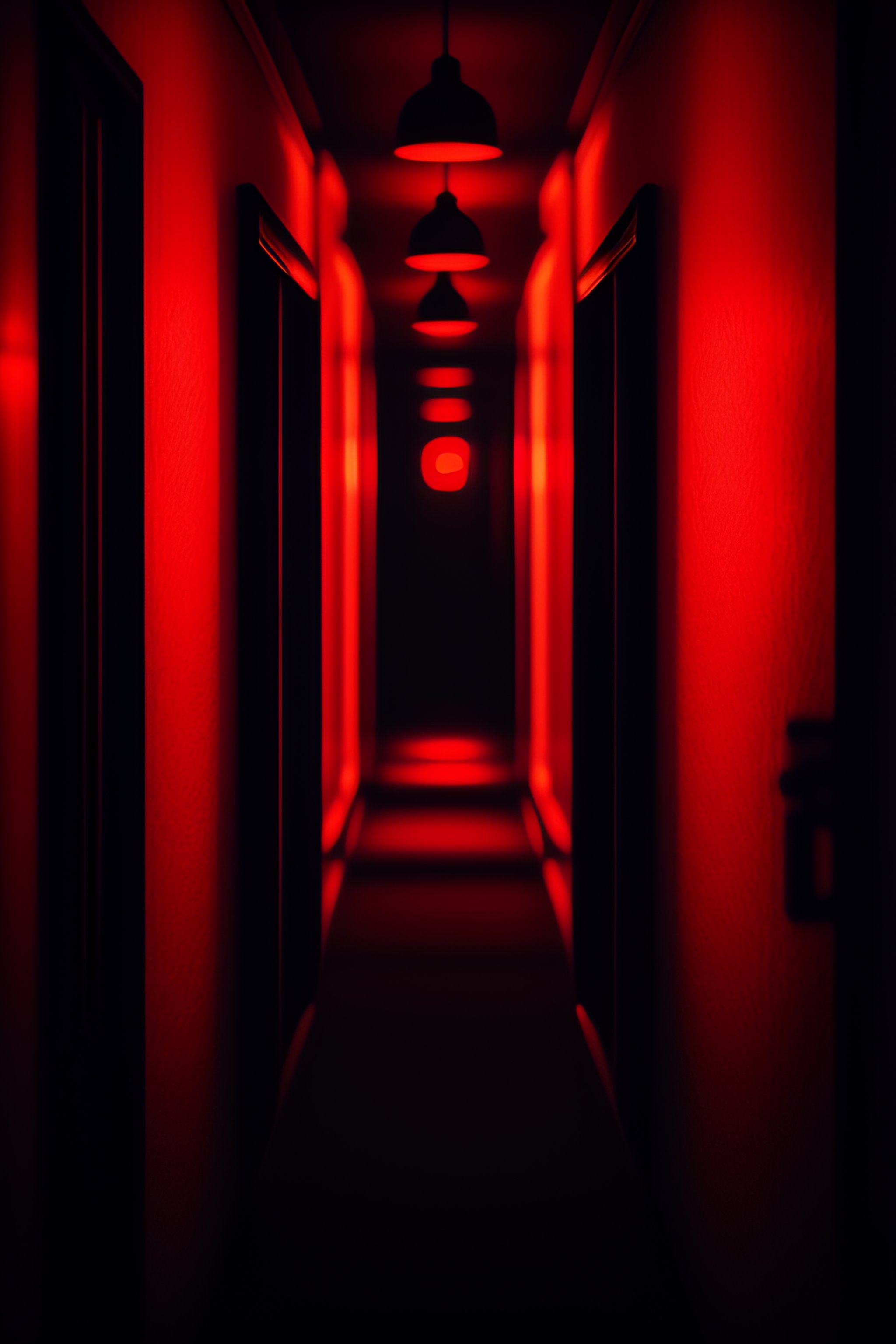 Lexica - Photograph of an extremely dark narrow hallway with glowing ...