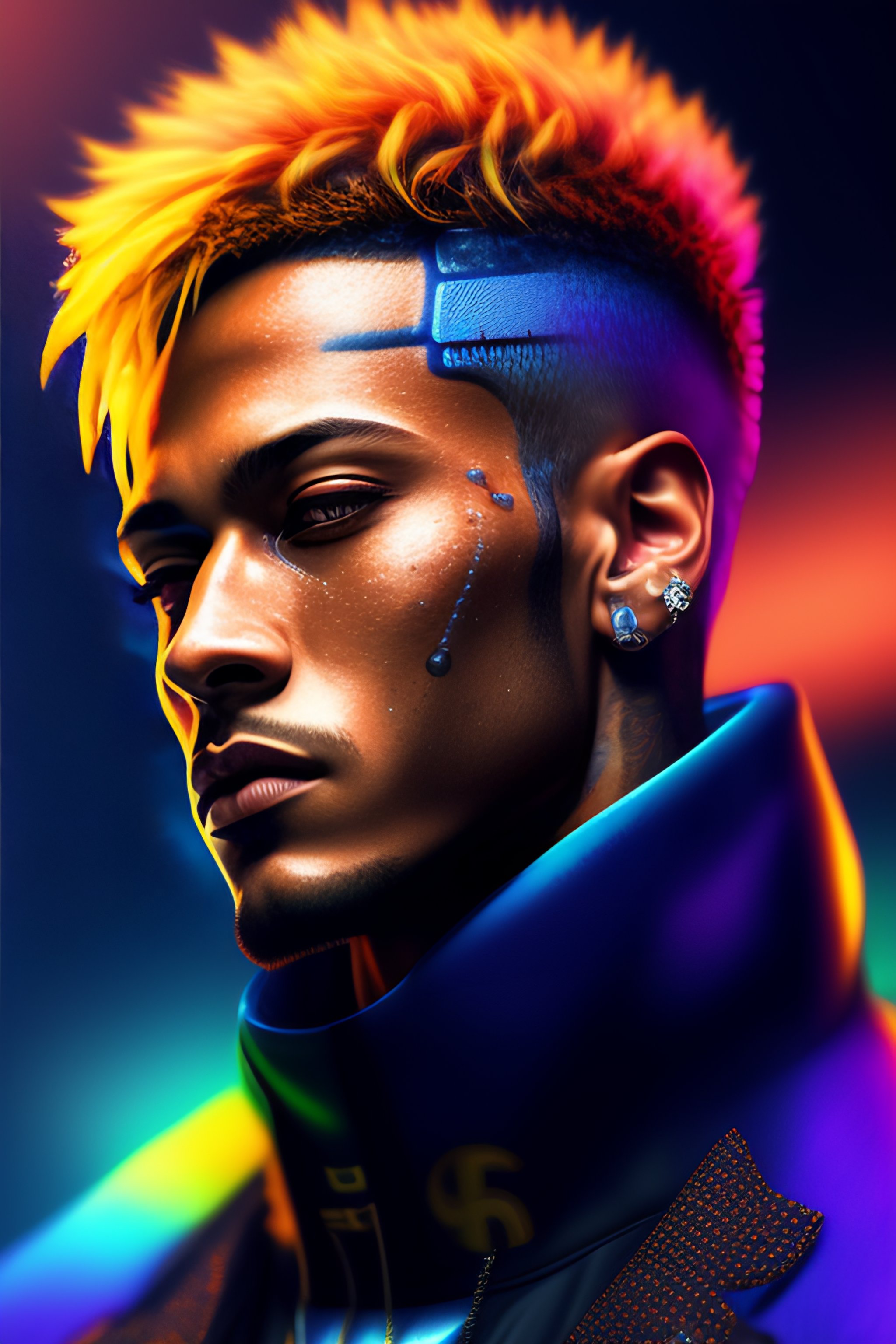 Lexica - Neymar cyberpunk with face implants concept art portrait by ...