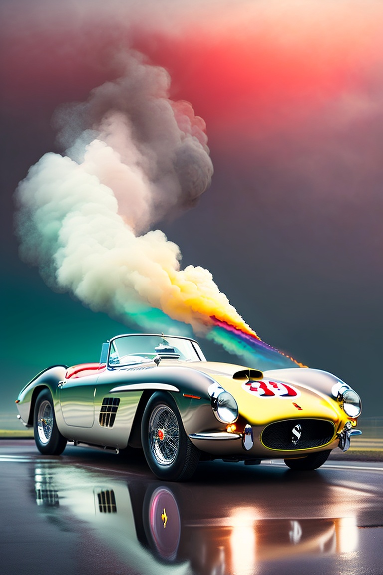 Lexica - Man smoking in the rain behind a classic Ferrari in the space ...