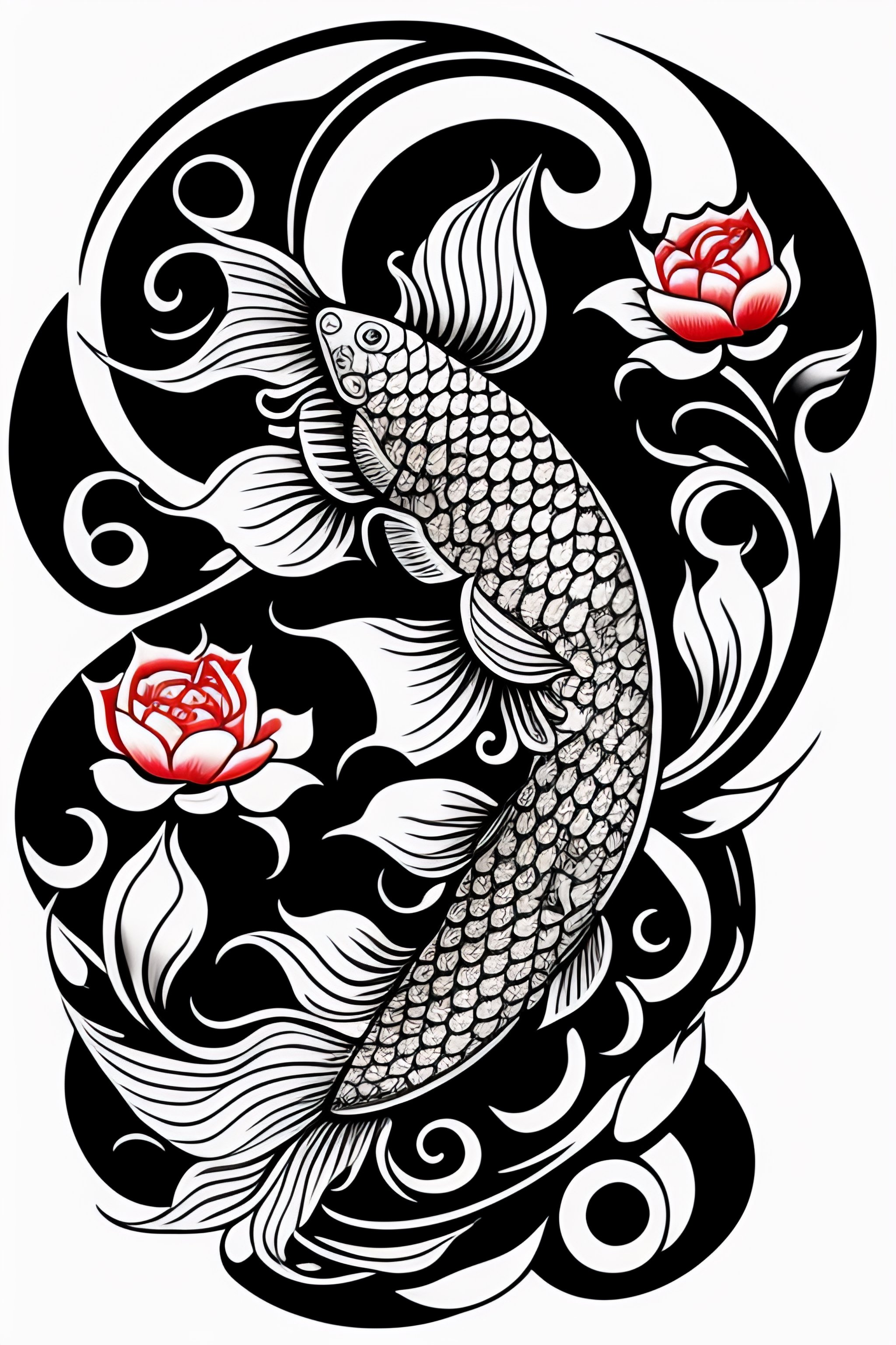 Lexica - A koi carp with roses tattooed in it, irezumi, Japan, japanese ...