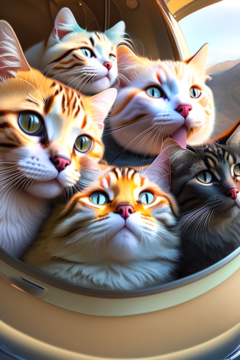 Lexica - Many cats, taking selfie, wide angle