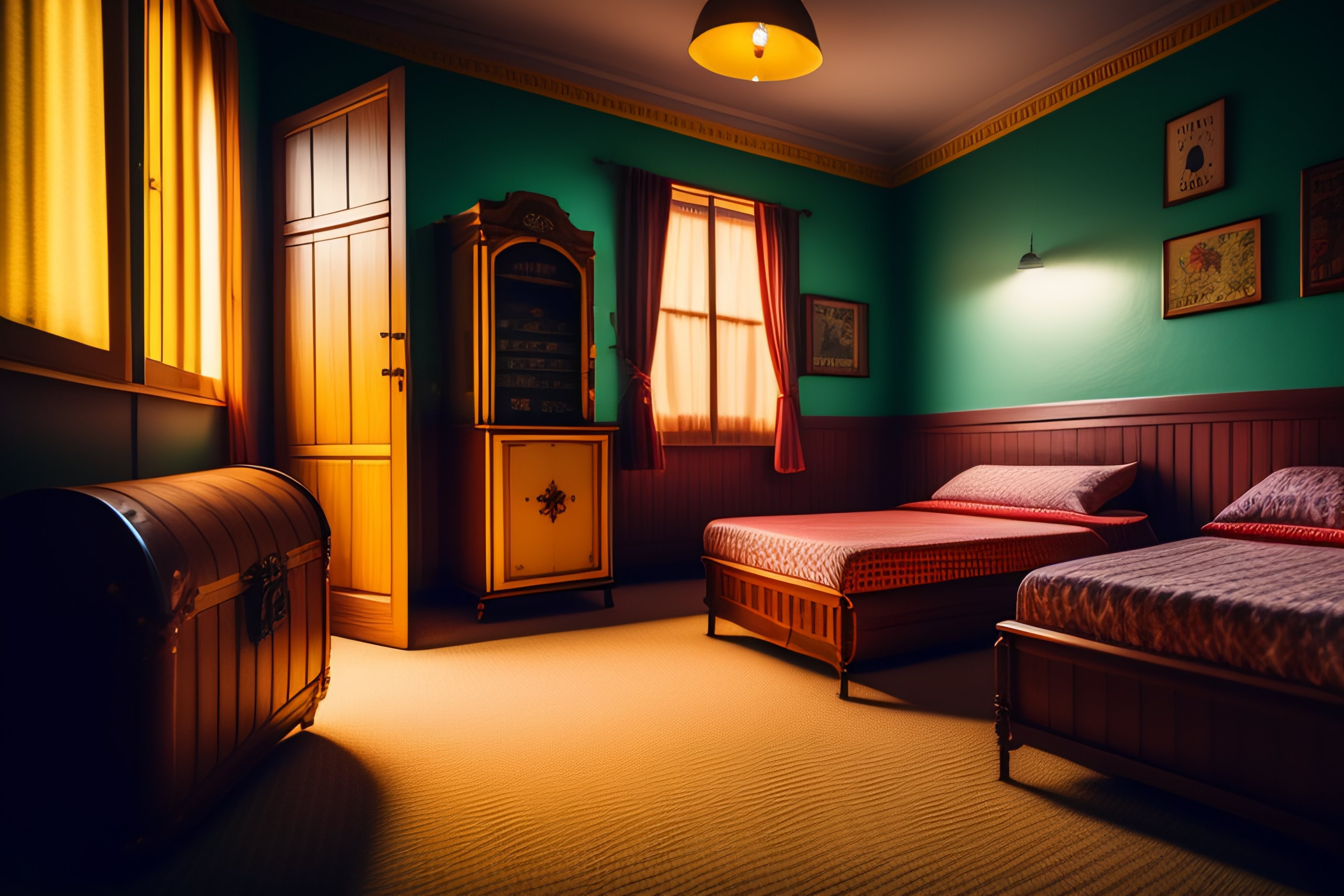 Lexica - Very wide shot, depth of field, a 50s vintage old orphanage ...