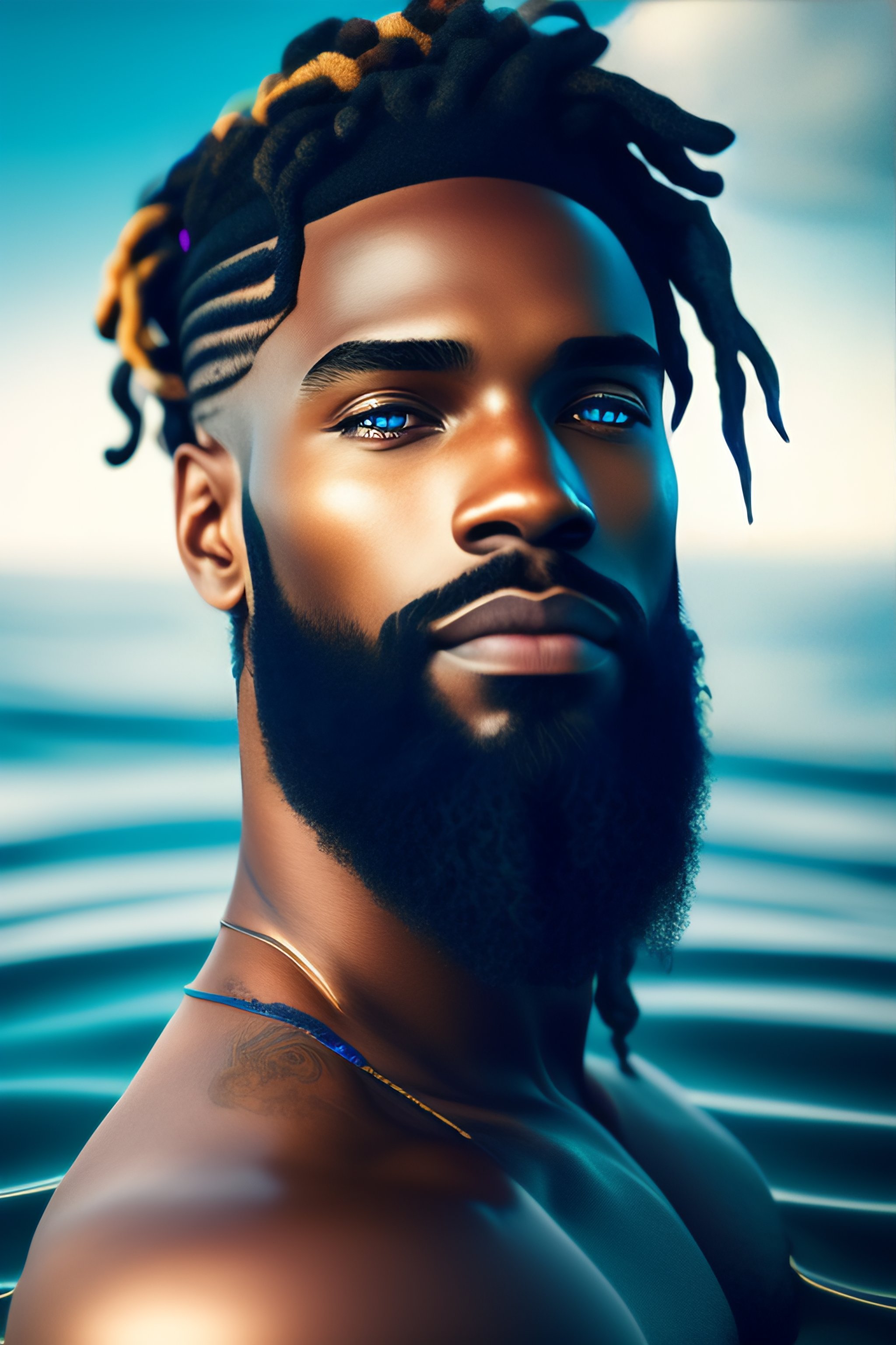 Lexica - Portrait of a beautiful mensurrounded by water, portrait of ...