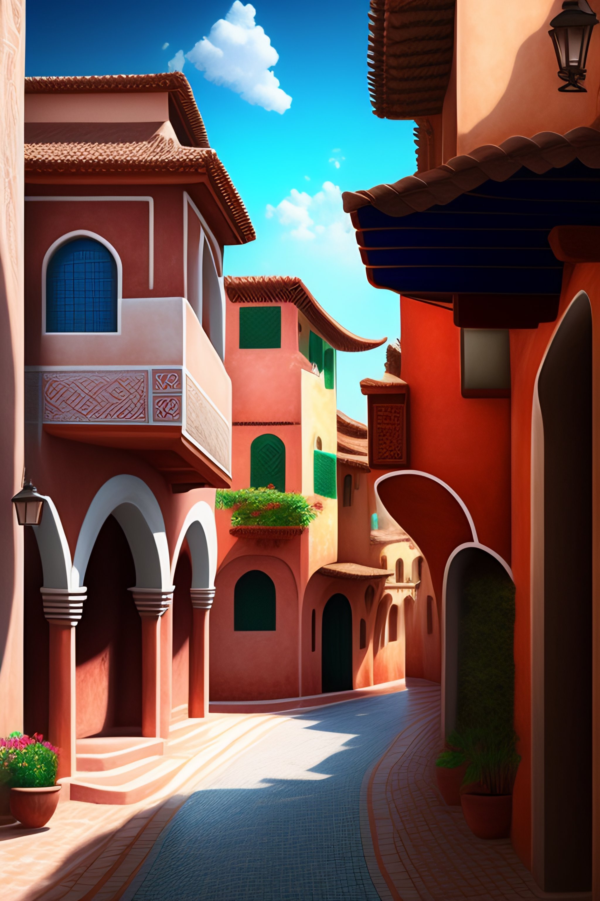 Lexica - A spanish town mosaic arab tiles painted in photo shop ...