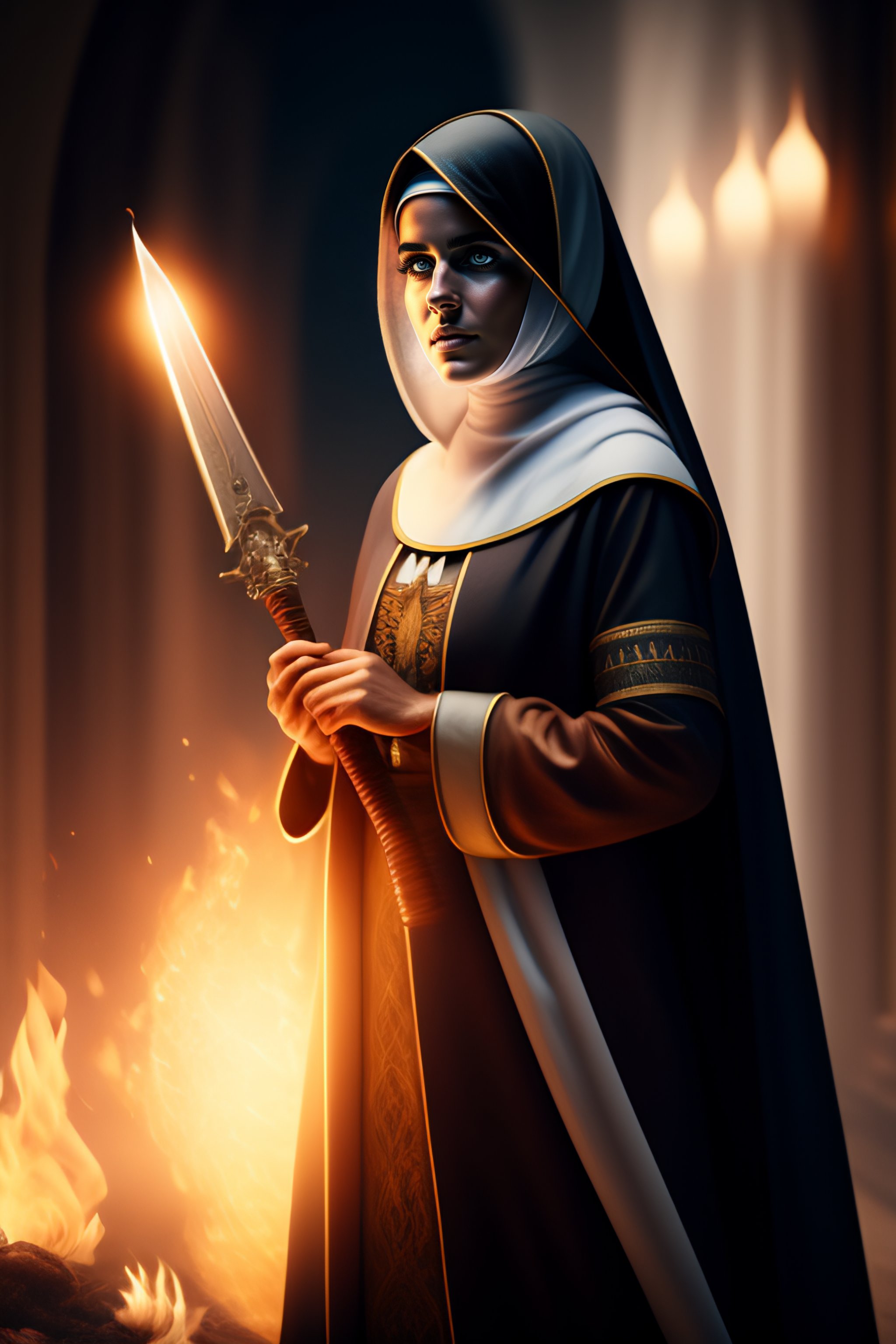 Lexica - Nun with weapon in hand, high quality, hyper realistic