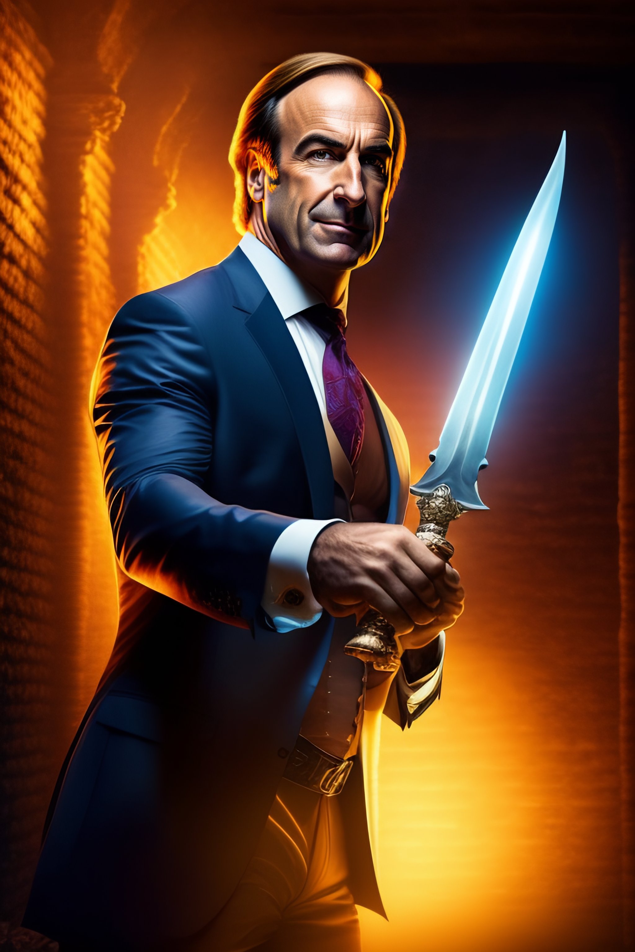 Lexica - Saul goodman holding a dagger in a dungeon fighting monsters