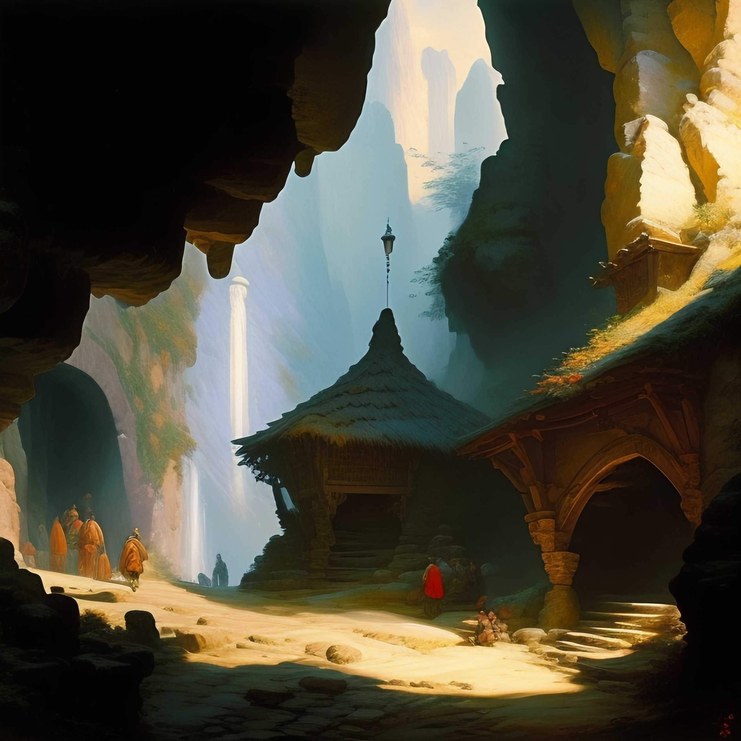 Lexica - Underground medieval village, inside a dark cave, dwellings ...