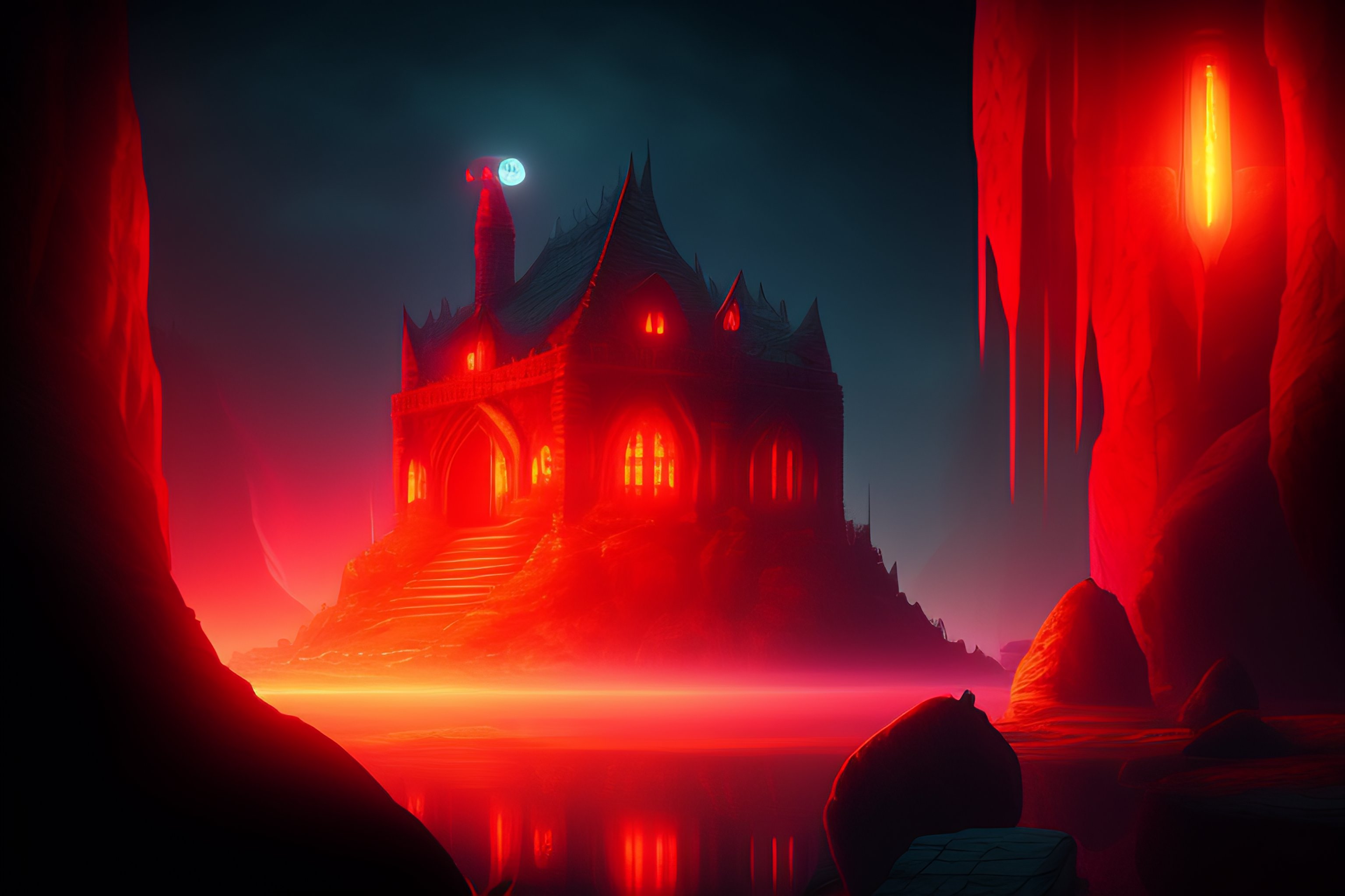 Lexica - Epic cell shaded illustration of a evil Dungeon dim lit by a ...