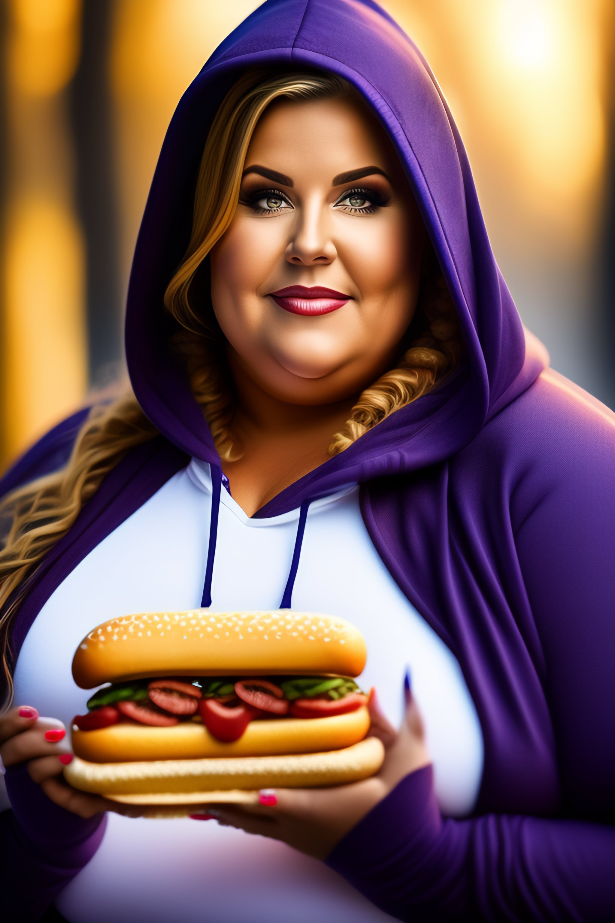 Lexica - Full-figured Swedish woman wearing revealing hoodie and eating ...